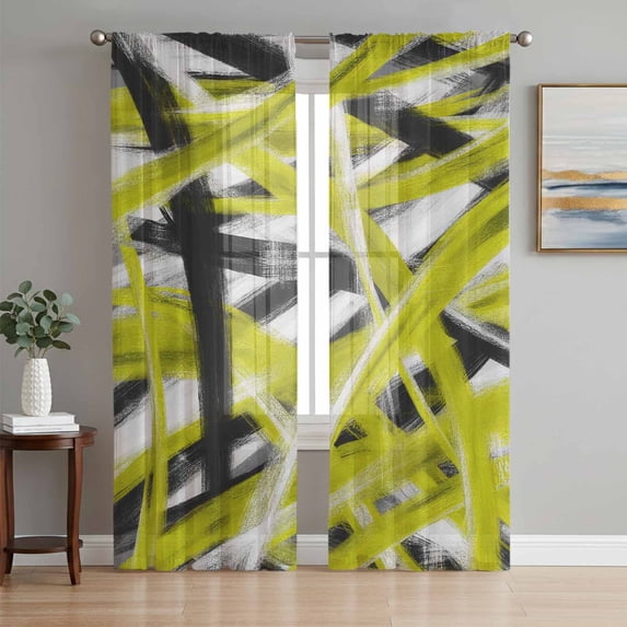 Abstract Yellow Waves Sheer Curtains for Living Room Bedroom Minimalist ...