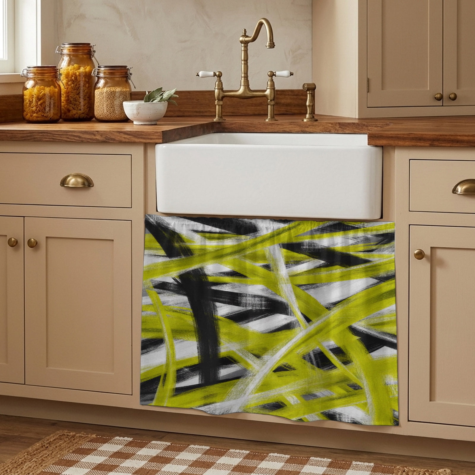 Abstract Yellow Waves Small Cabinet Curtains 10"W x 11"L, Minimalist ...