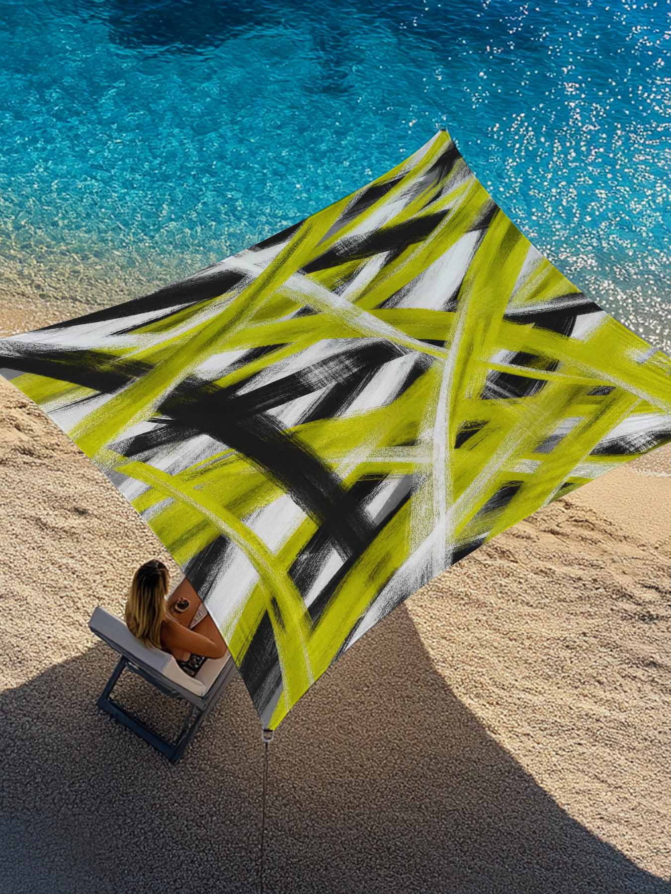 Abstract Yellow Waves Sun Shade Sail 14' x 18', Modern Minimalist ...