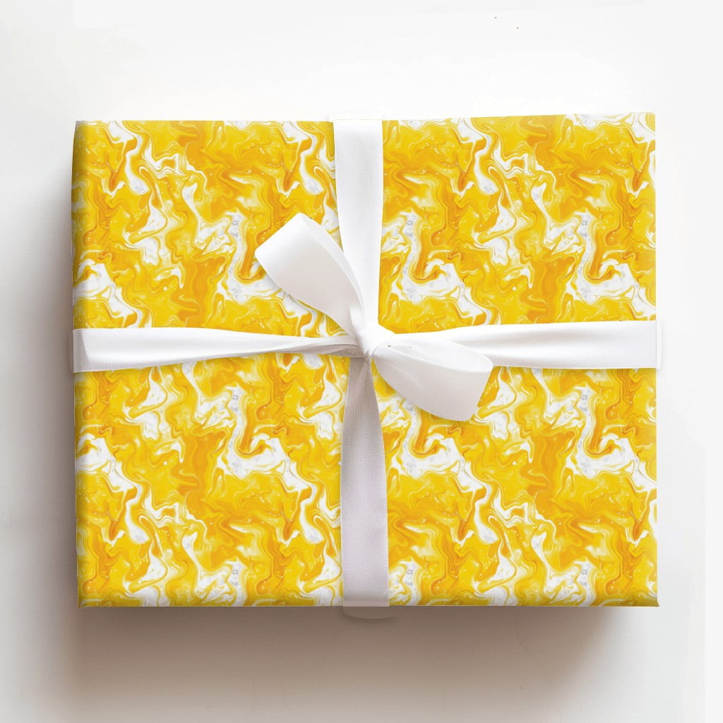 Abstract Yellow and White Liquid Marble Pattern Gift Wrapping Paper ...