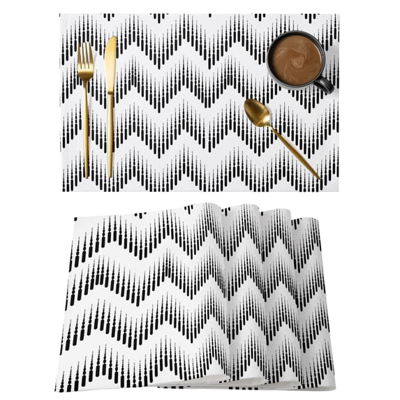 Abstract Zigzag Cotton Linen Placemats Set of 1, Optical Waves Black ...