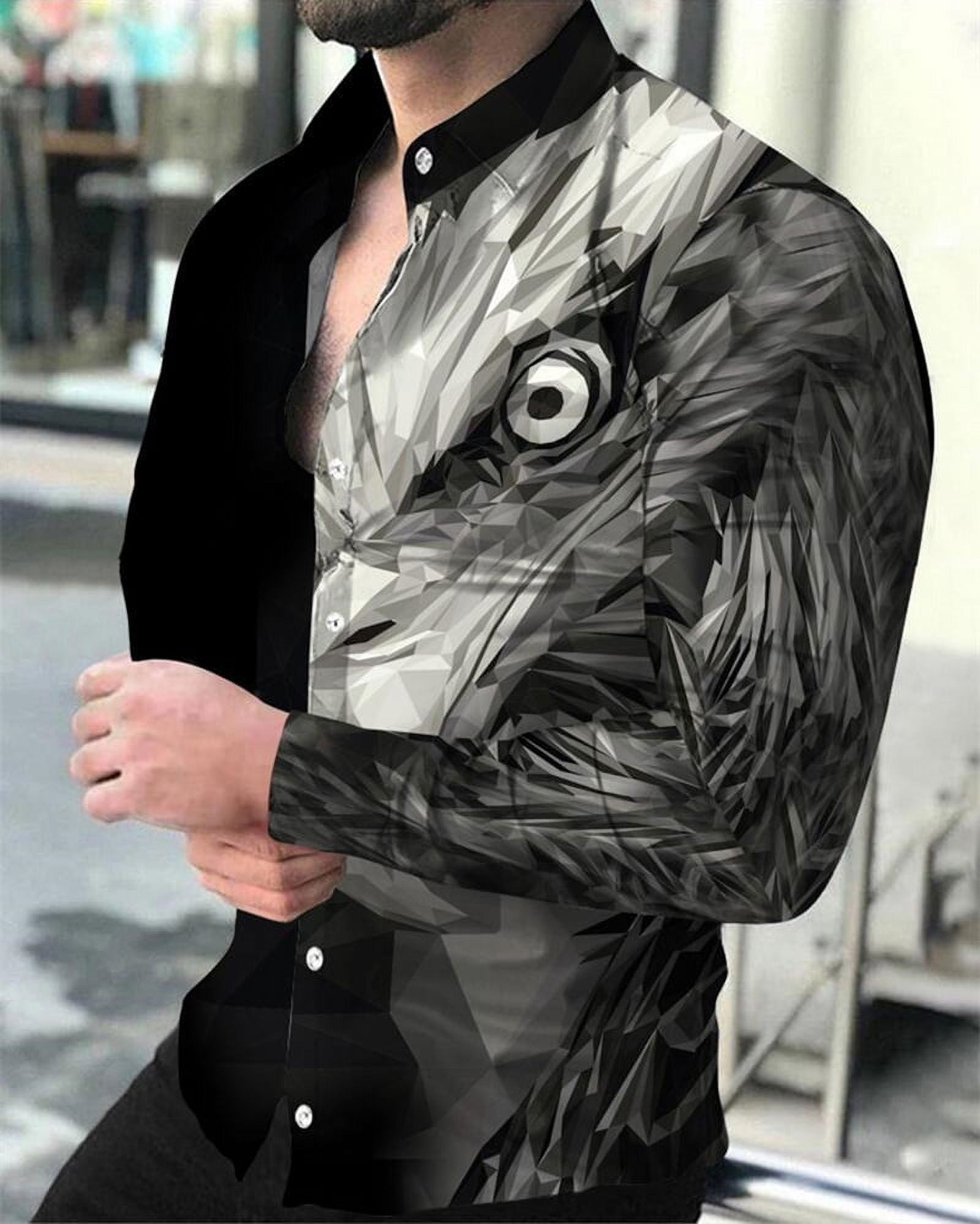 Abstract art Men's Long Sleeve Shirt Casual Retro Totem Print Long ...