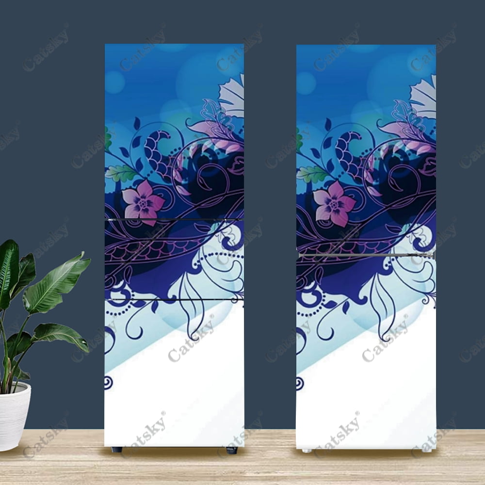 Abstract art blue flowers Refrigerator Stickers Home r Kitchen Murals ...