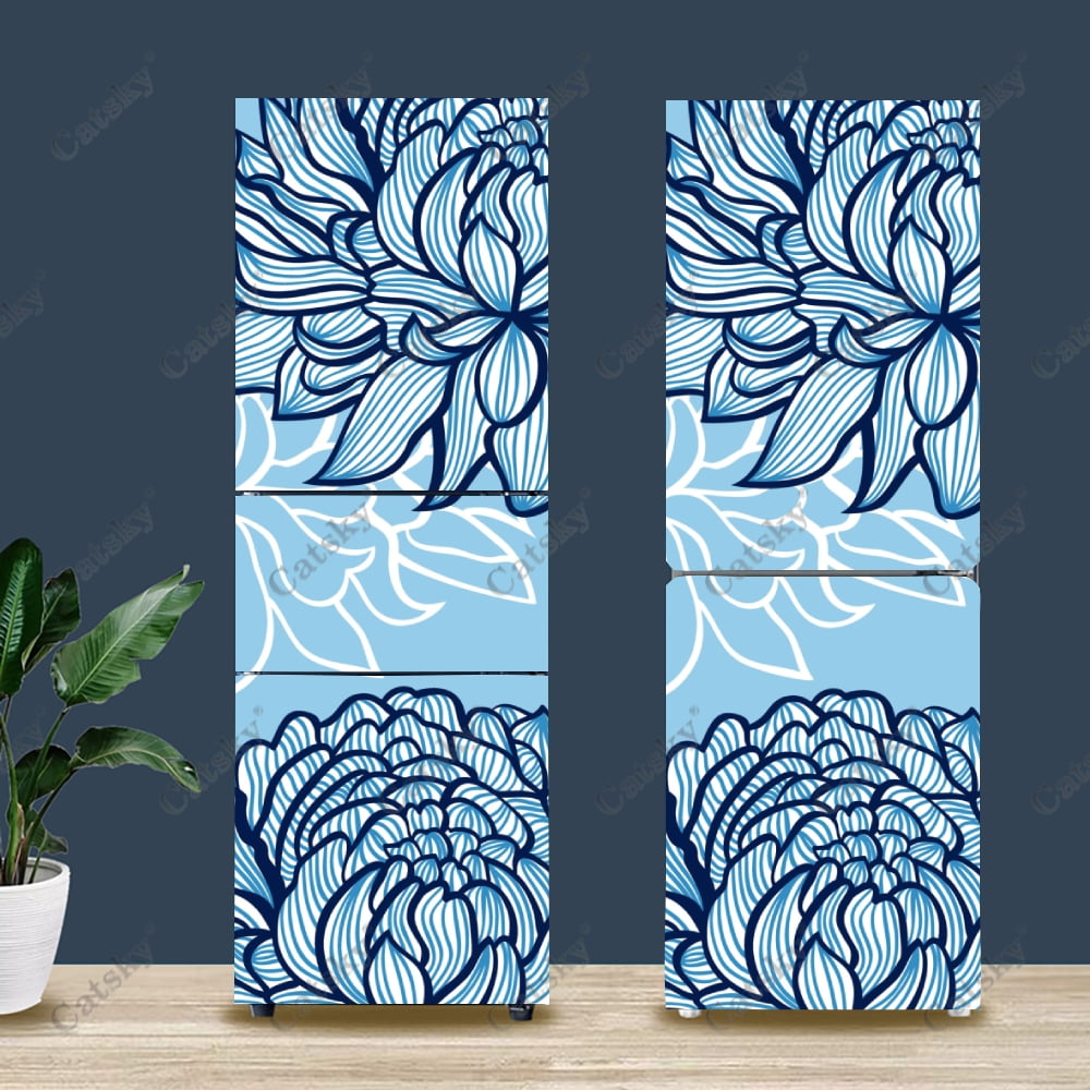 Abstract art blue flowers Refrigerator Stickers Home r Kitchen Murals ...