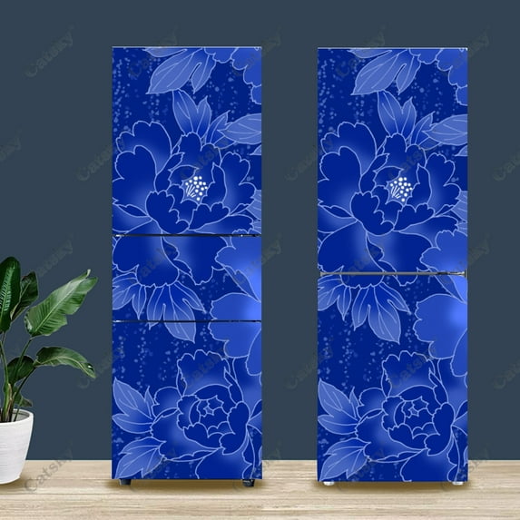 Abstract art blue flowers Refrigerator Stickers Home r Kitchen Murals ...