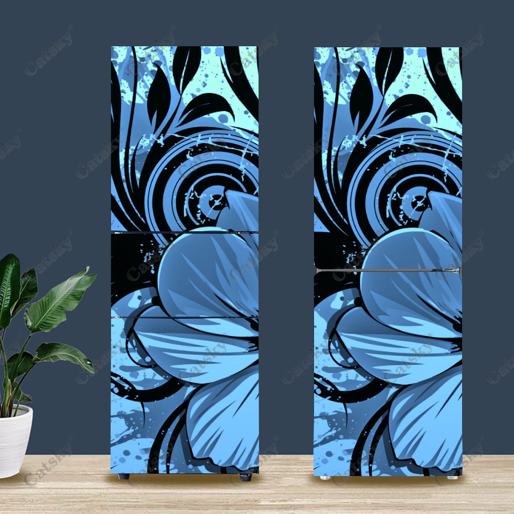 Abstract art blue flowers Refrigerator Stickers Home r Kitchen Murals ...