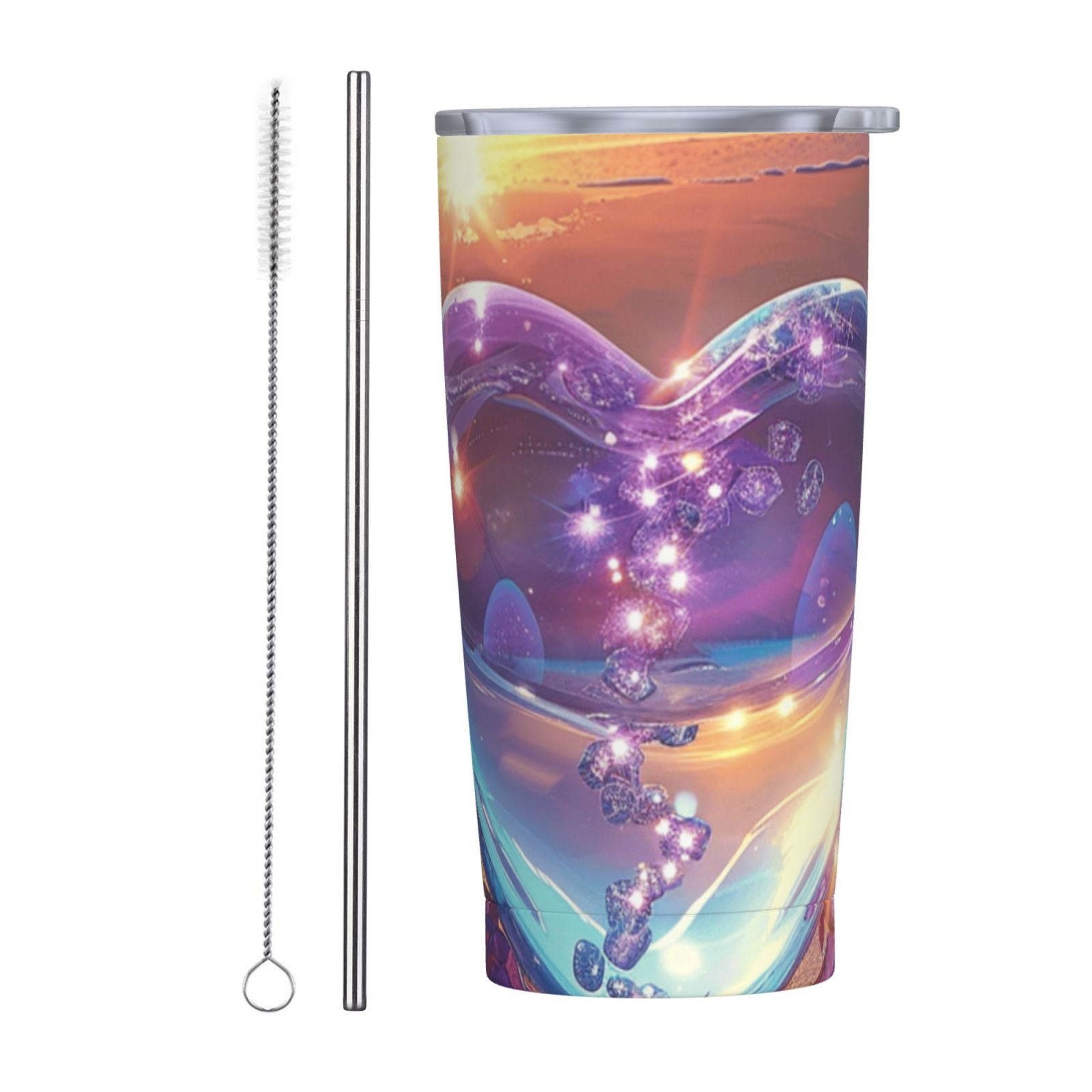Abstract art features 20 oz stainless steel car cup with straw cover ...