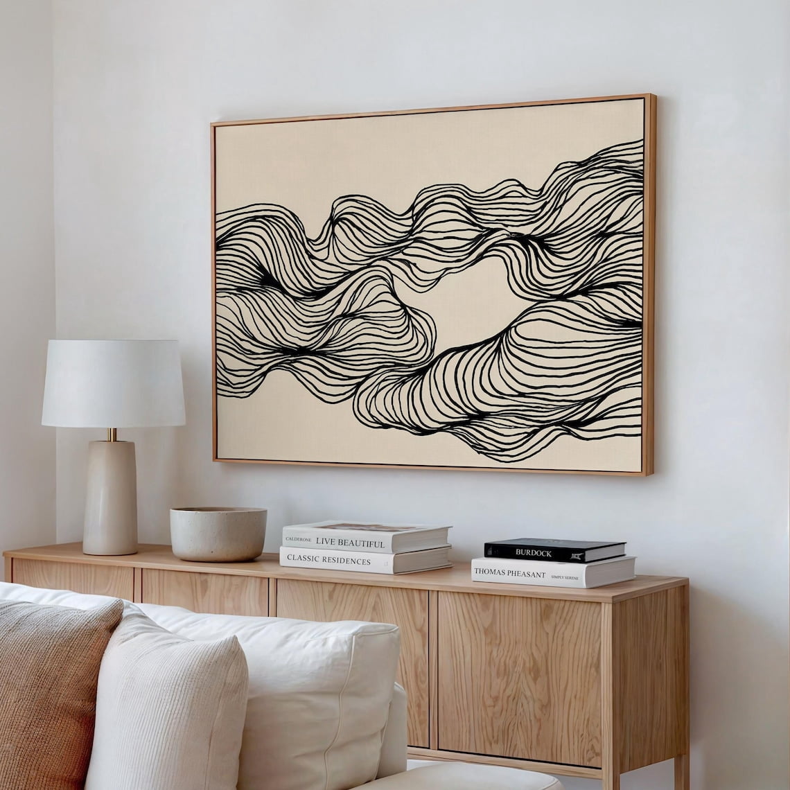 Abstract black line art Poster modern minimalist neutral wavy lines ...