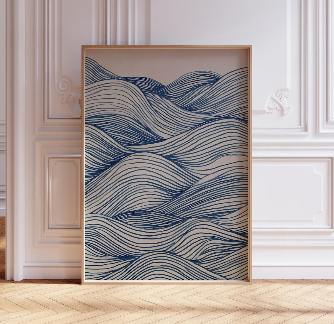 Abstract blue wave line art Poster neutral minimalist ocean lines ...