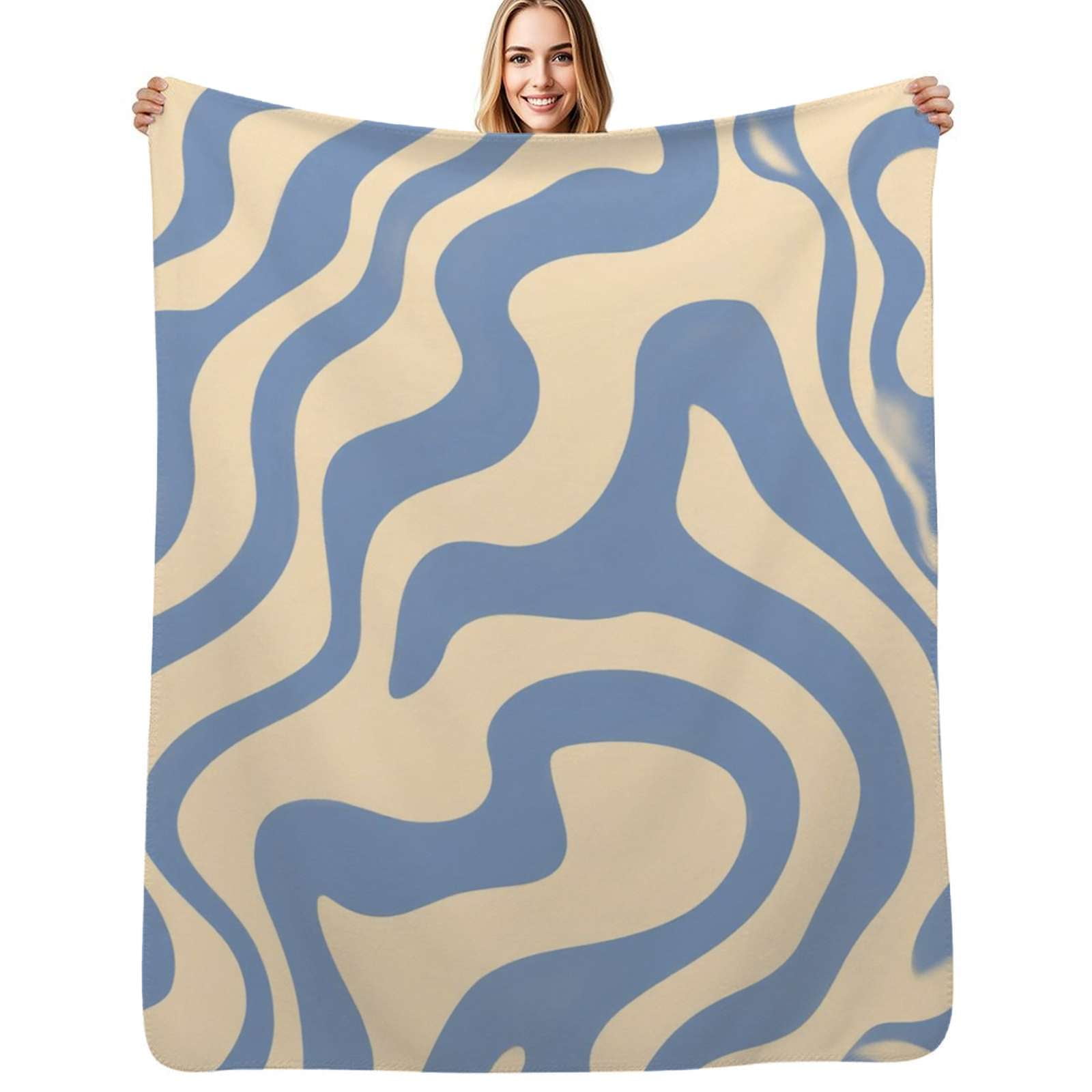 Abstract blue wavy pattern design Flannel Blanket Warm Soft Bedding ...