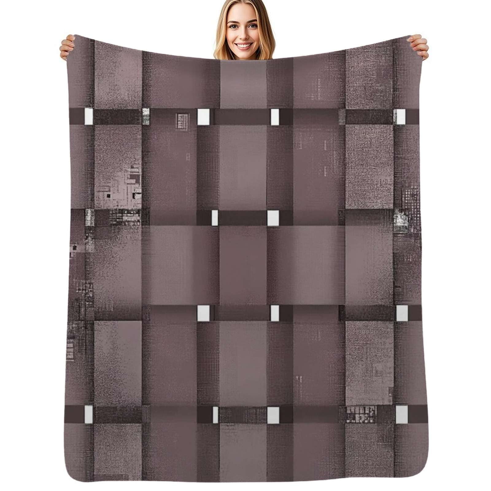 Abstract brown grid pattern Flannel Blanket Warm Soft Bedding Throws ...