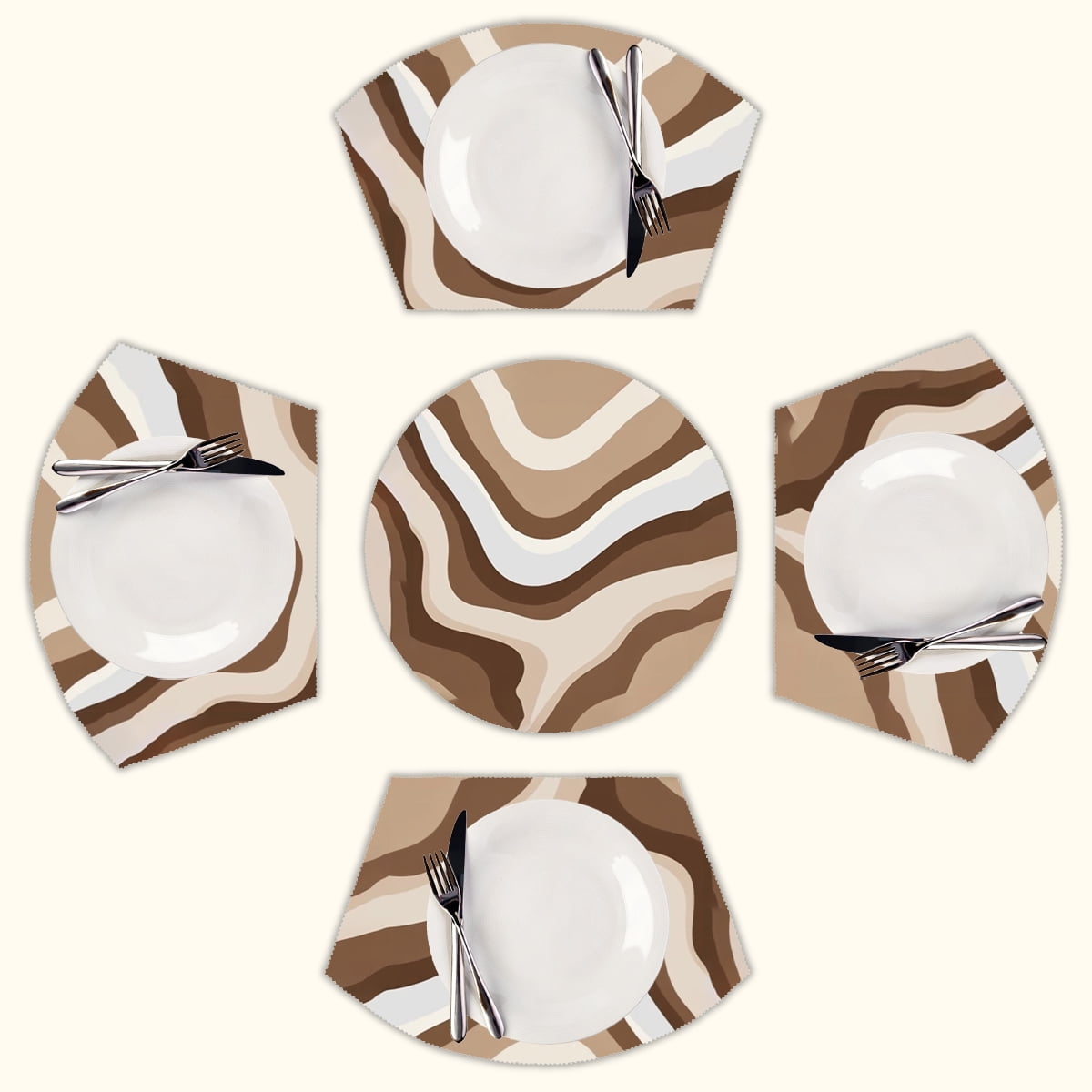 Abstract brown wave art print Round Table Placemats Set Of 5 Wedge ...