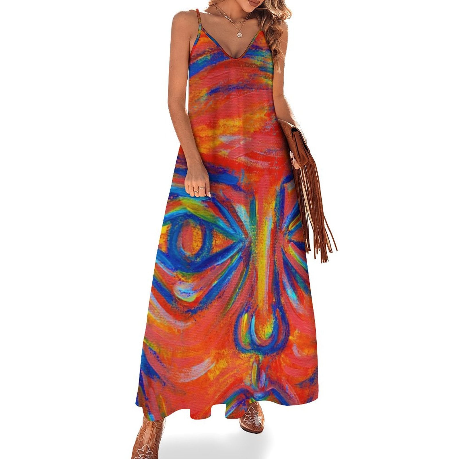 Abstract colorful acrylic portrait over poured paint focus Sleeveless ...
