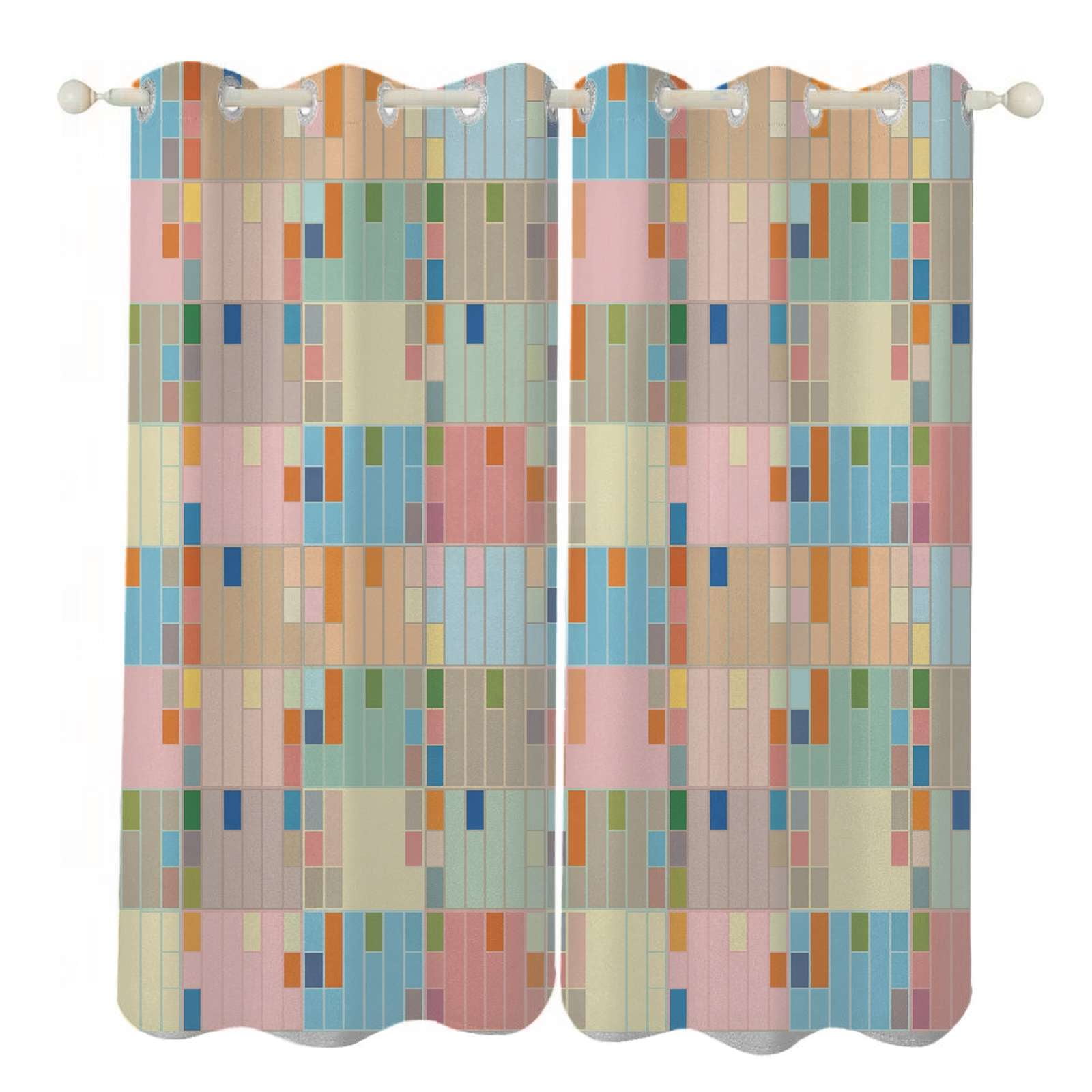 Abstract colorful geometric grid pattern Sunshade Curtains Home Bedroom ...