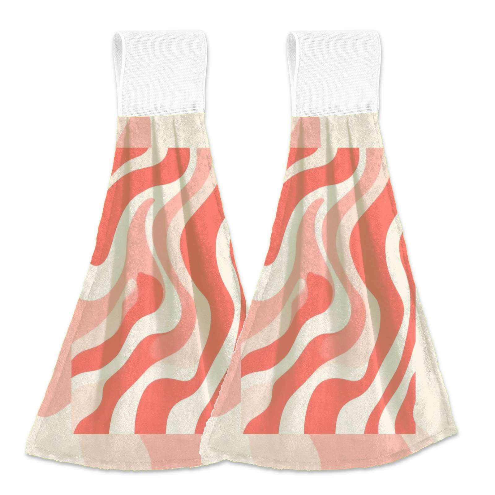 Abstract coral wavy pattern design Hanging Kitchen Hand Towels Sets ...