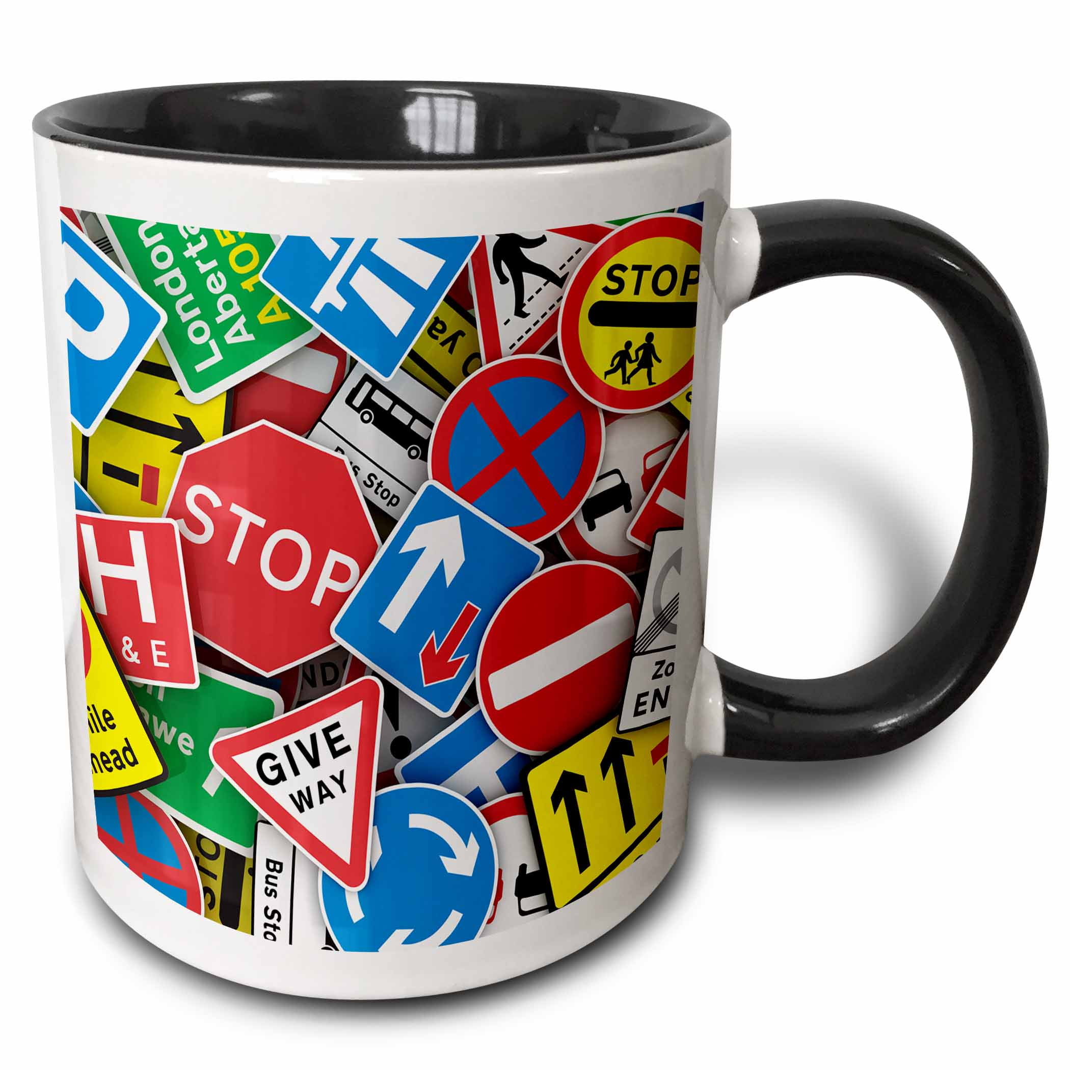 Abstract design of British traffic signs 11oz Two-Tone Black Mug mug ...