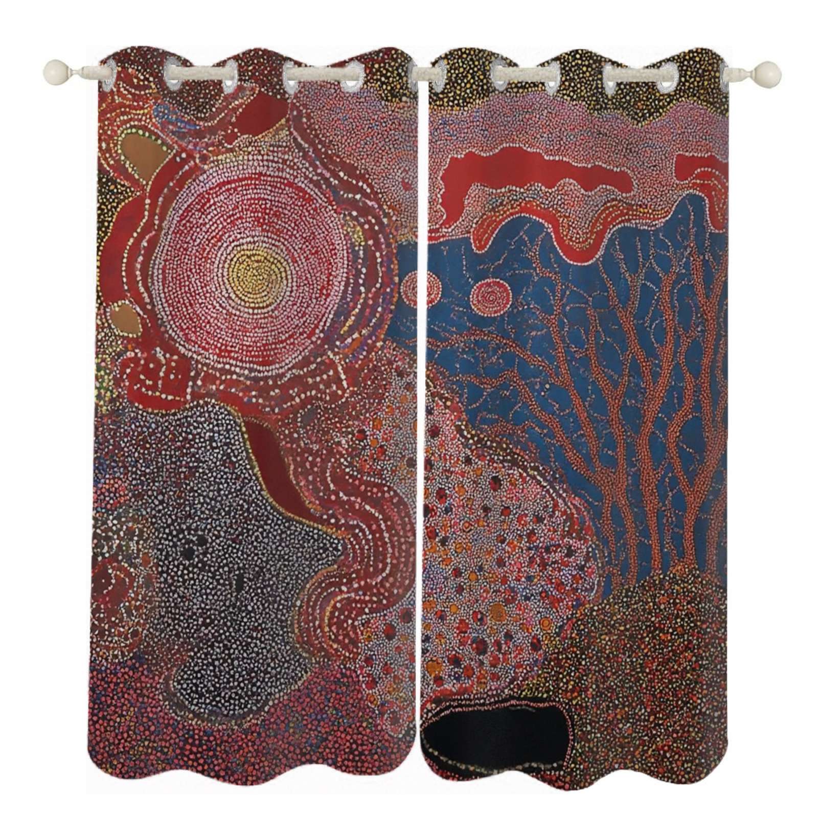 Abstract dot painting landscape art Sunshade Curtains Home Bedroom ...