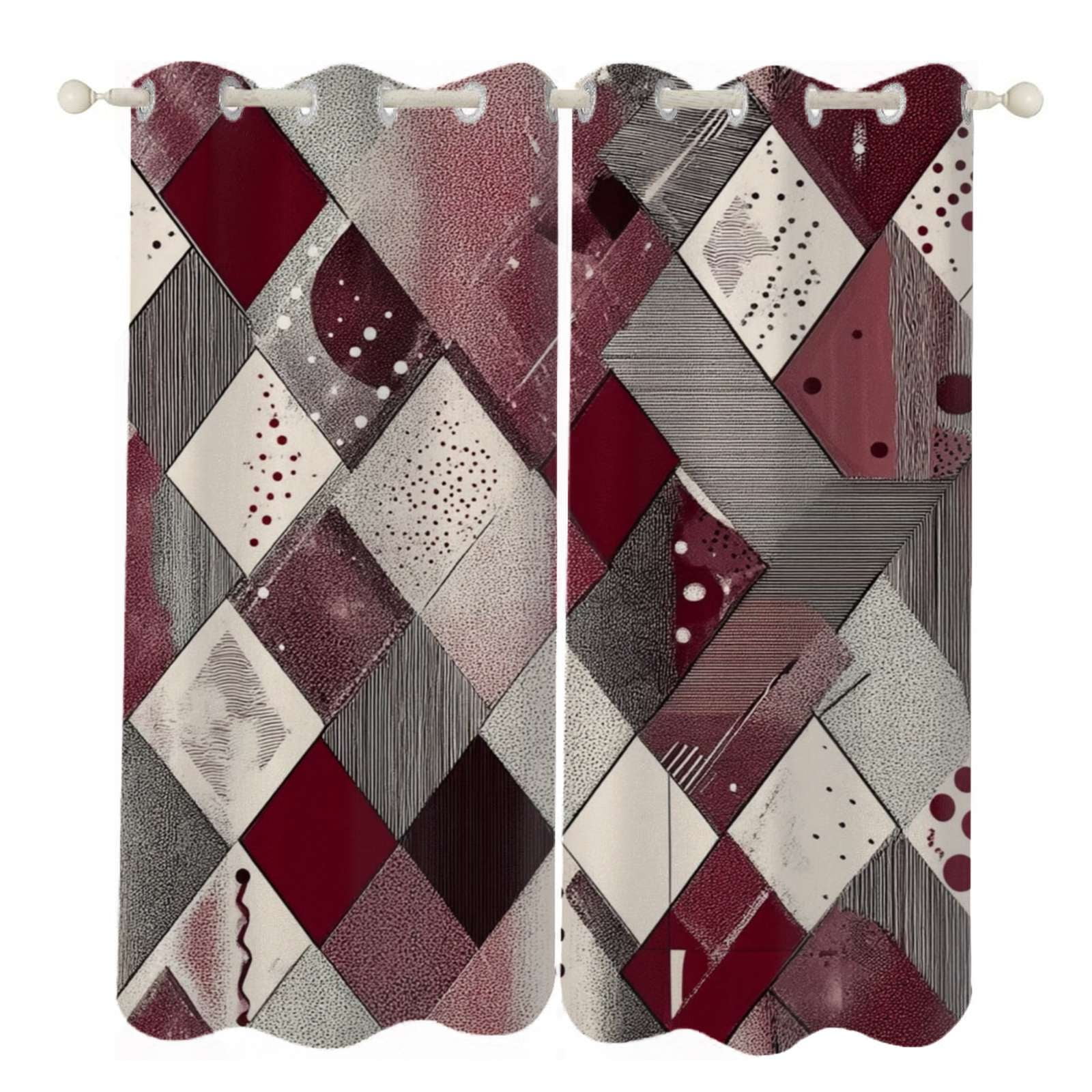 Abstract geometric maroon pattern Sunshade Curtains Home Bedroom Living ...