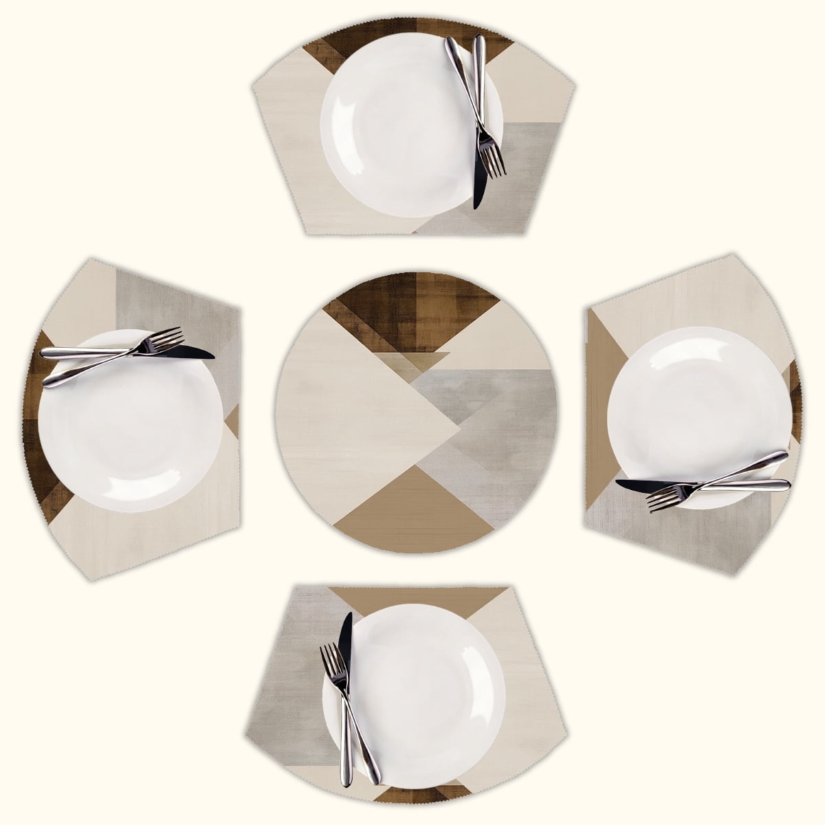 Abstract geometric neutral design Round Table Placemats Set Of 5 Wedge ...