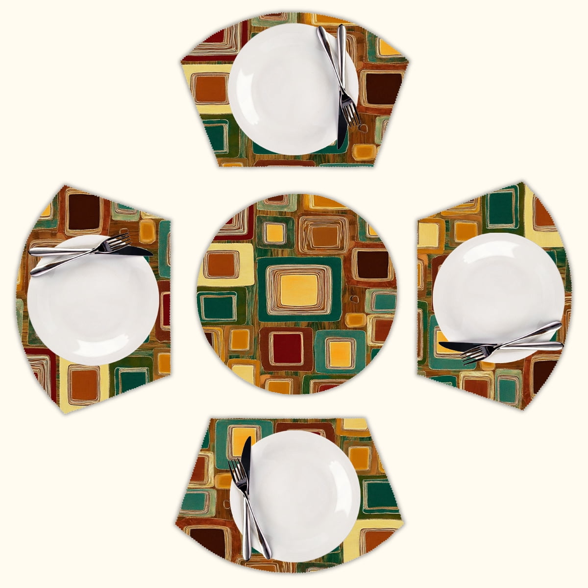 Abstract geometric square pattern rug Round Table Placemats Set Of 5 ...