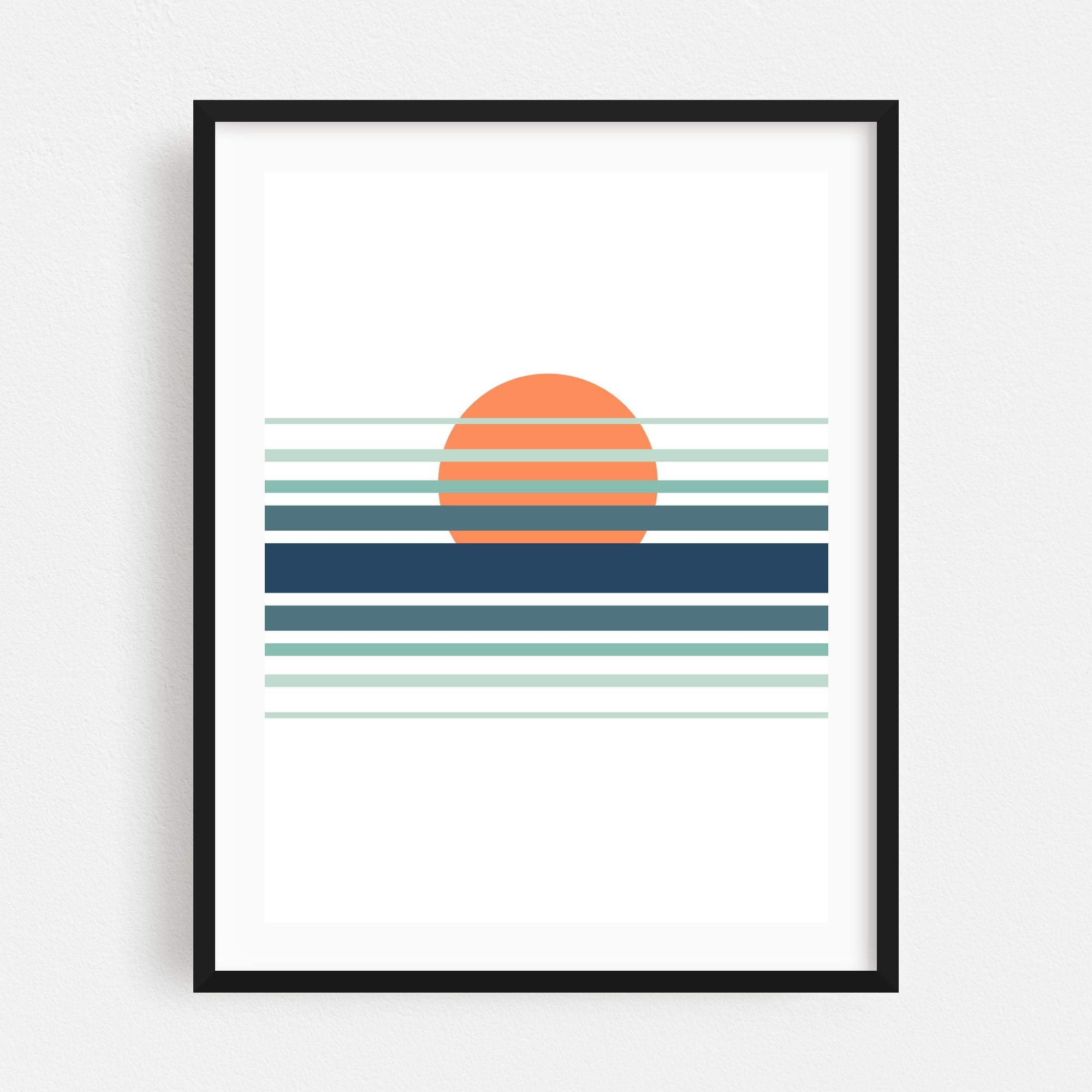Abstract geometric sunset with orange sun - Illustration Minimalist ...