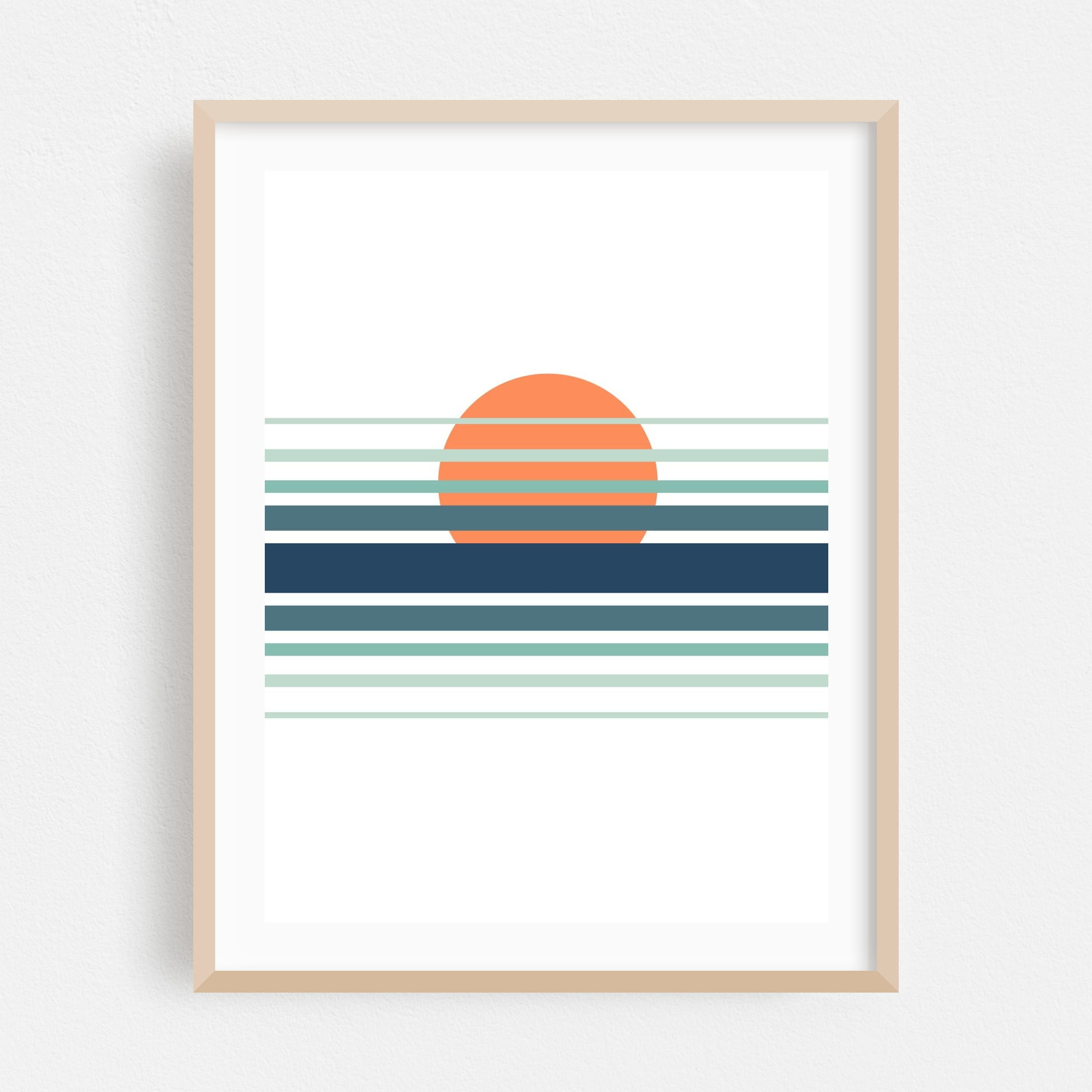 Abstract geometric sunset with orange sun - Illustration Minimalist ...