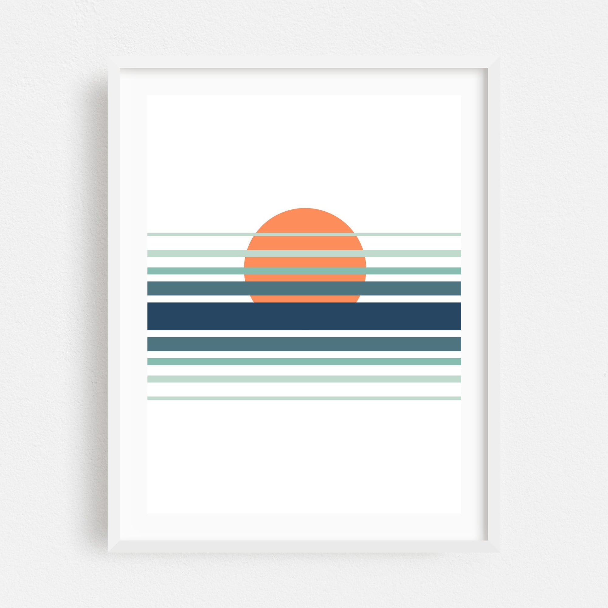Abstract geometric sunset with orange sun - Illustration Minimalist ...