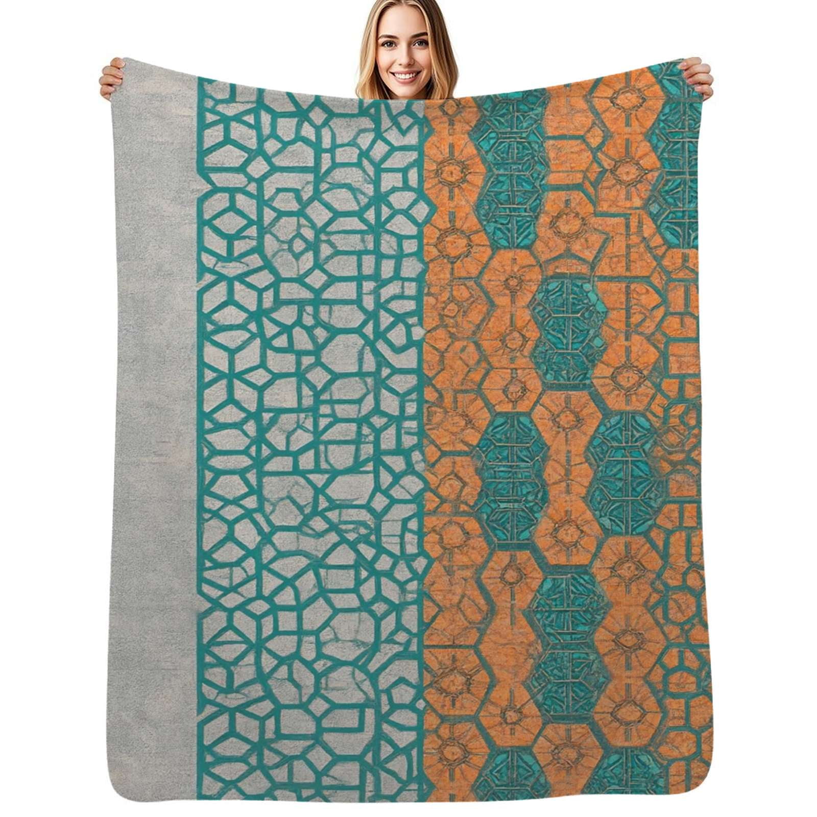Abstract geometric teal orange design Soft Blanket Travel Bedding ...
