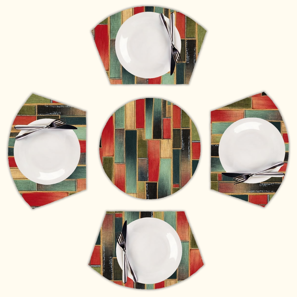 Abstract geometric textile pattern Round Table Placemats Set Of 5 Wedge ...