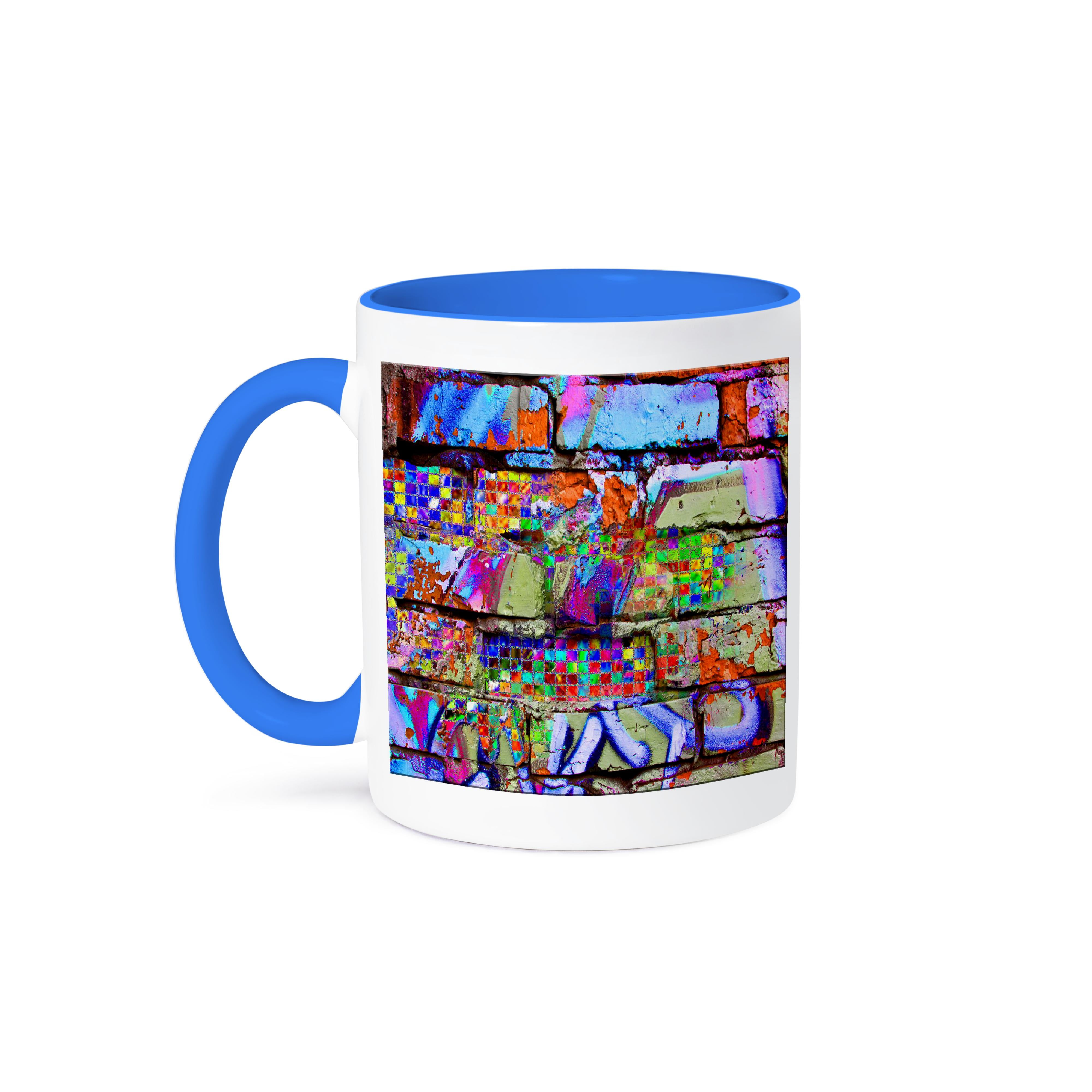 3dRose, Abstract graffiti art in rainbows of colors and different shapes, 15oz Two-Tone Blue Mug ...