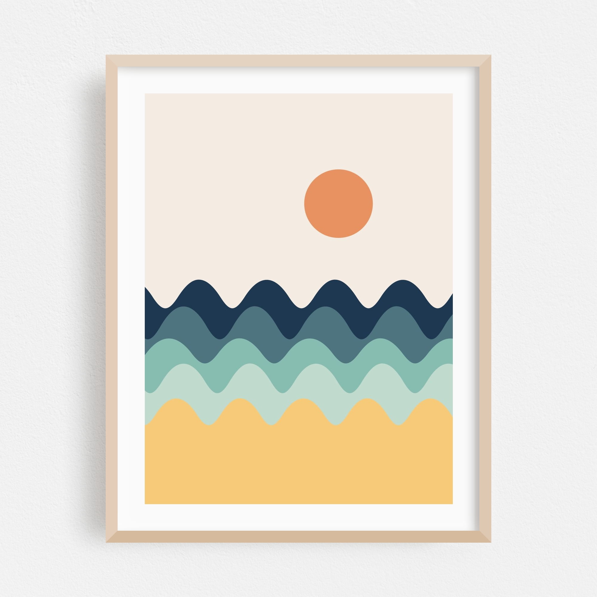 Abstract landscape with wavy sea and sun - Illustration Abstract ...