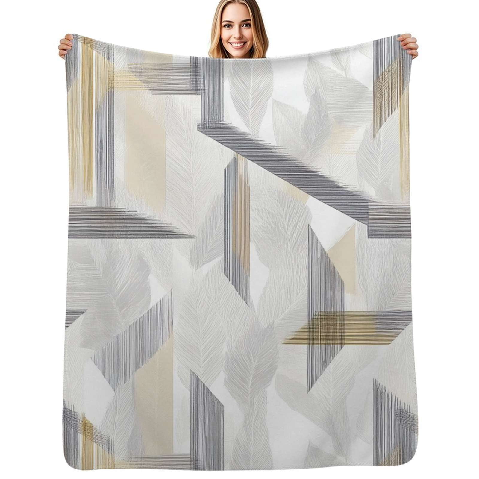 Abstract leaf geometric pattern Flannel Blankets Soft Warm Throw Blanket Autumn Camping Bedroom ...