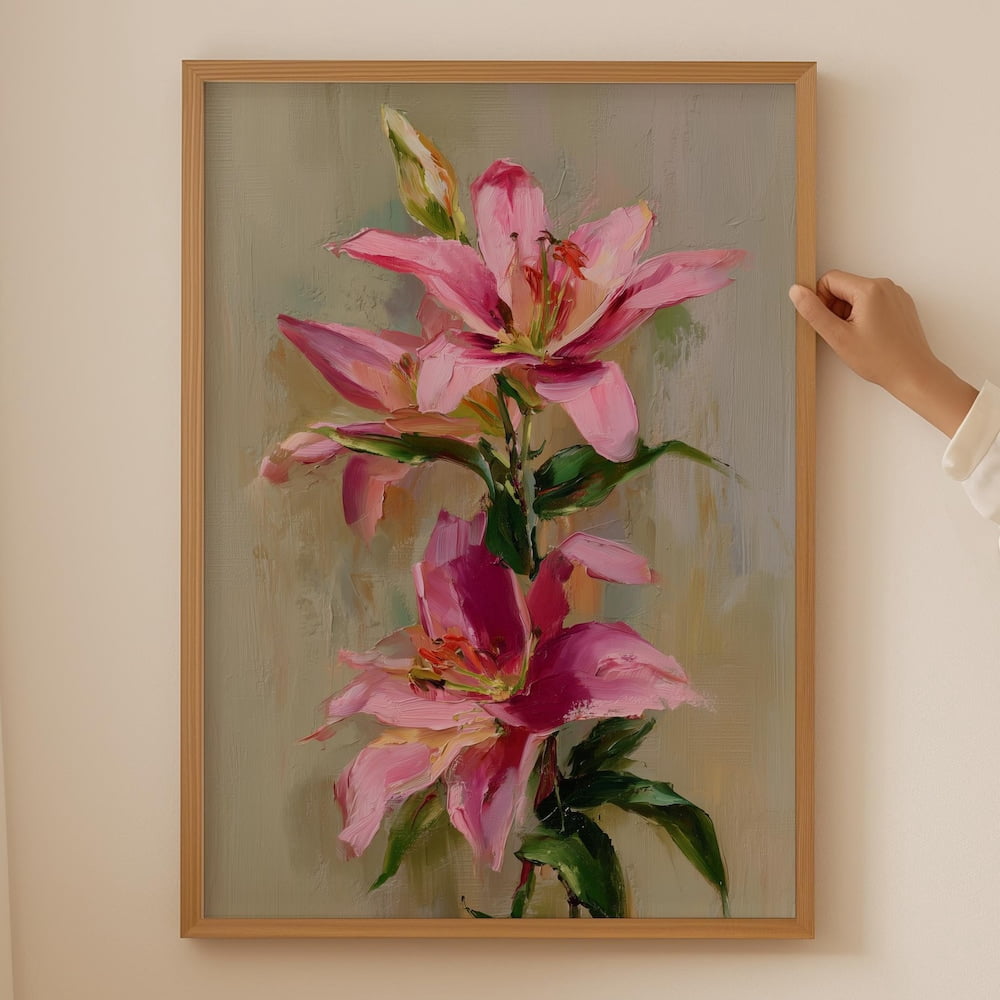 Abstract lily art print magenta- Floral Art for dopamine girly decor ...