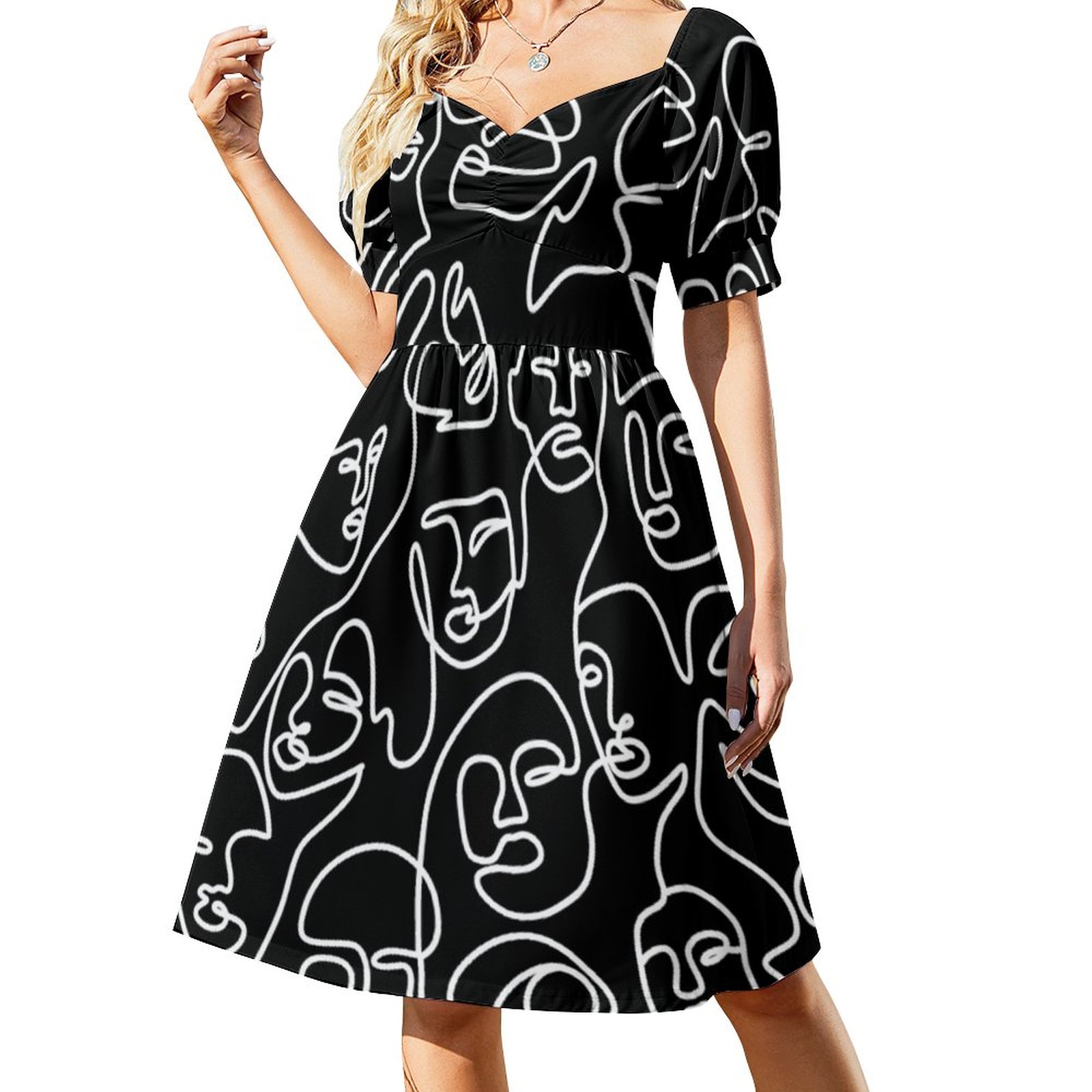 Abstract line art faces - Modern art Sleeveless Dress elegant women's ...