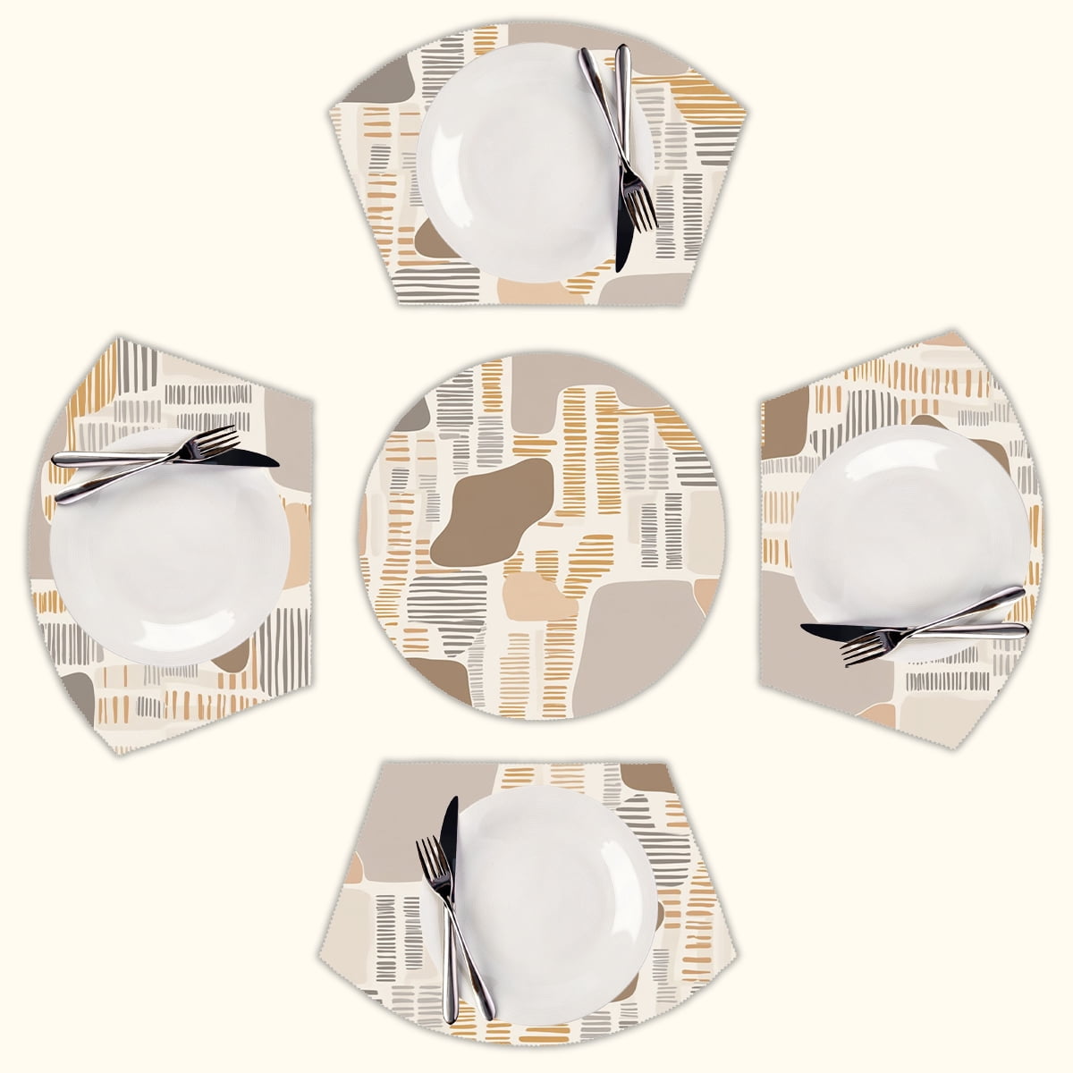 Abstract neutral shapes pattern Round Table Placemats Set Of 5 Wedge ...