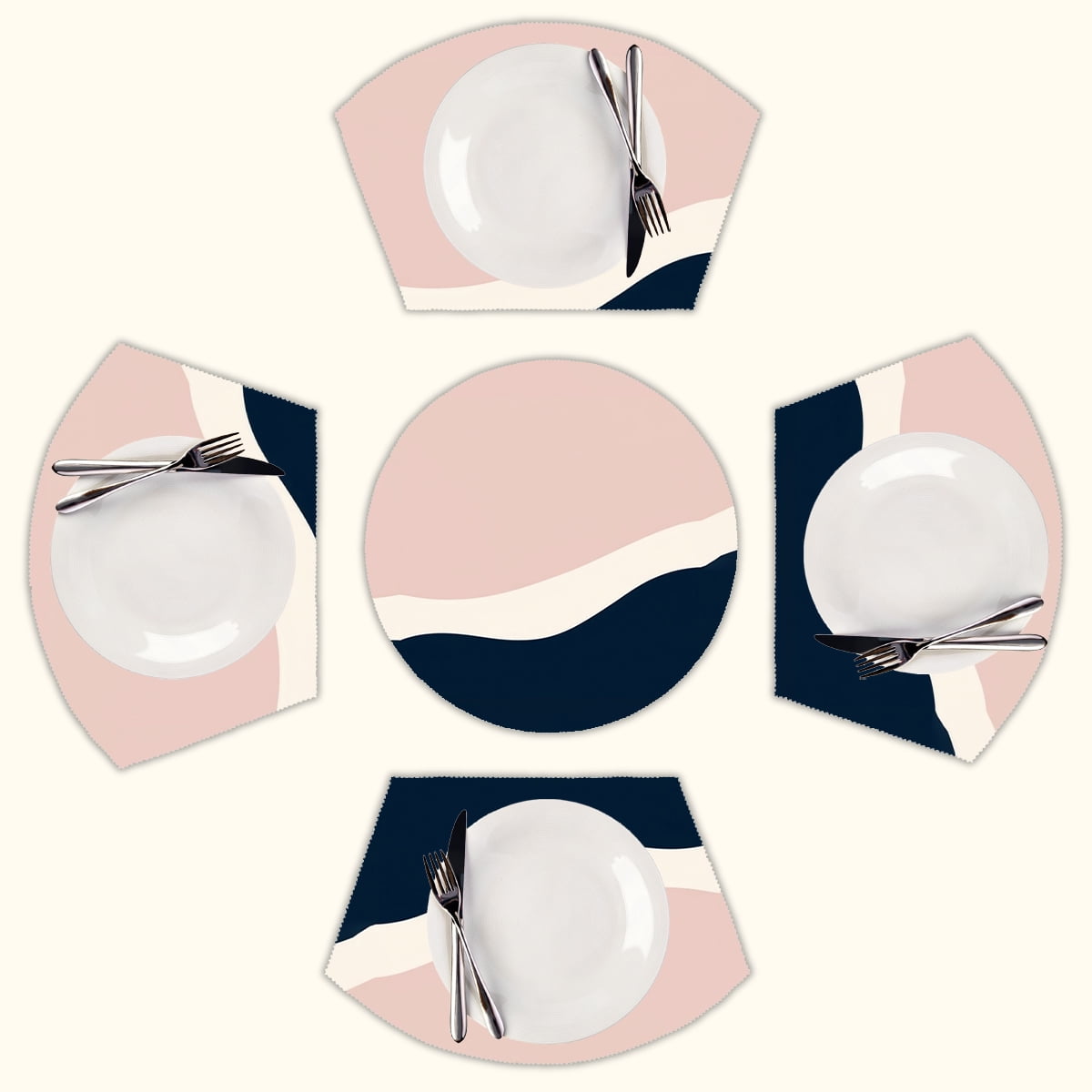 Abstract pastel wavy design Round Table Placemats Set Of 5 Wedge Table ...