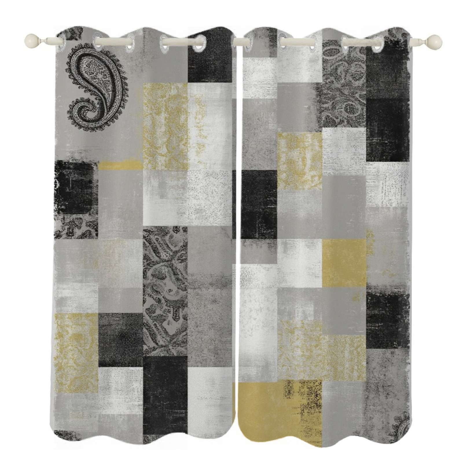 Abstract patchwork gray rug design Sunshade Curtains Home Bedroom ...