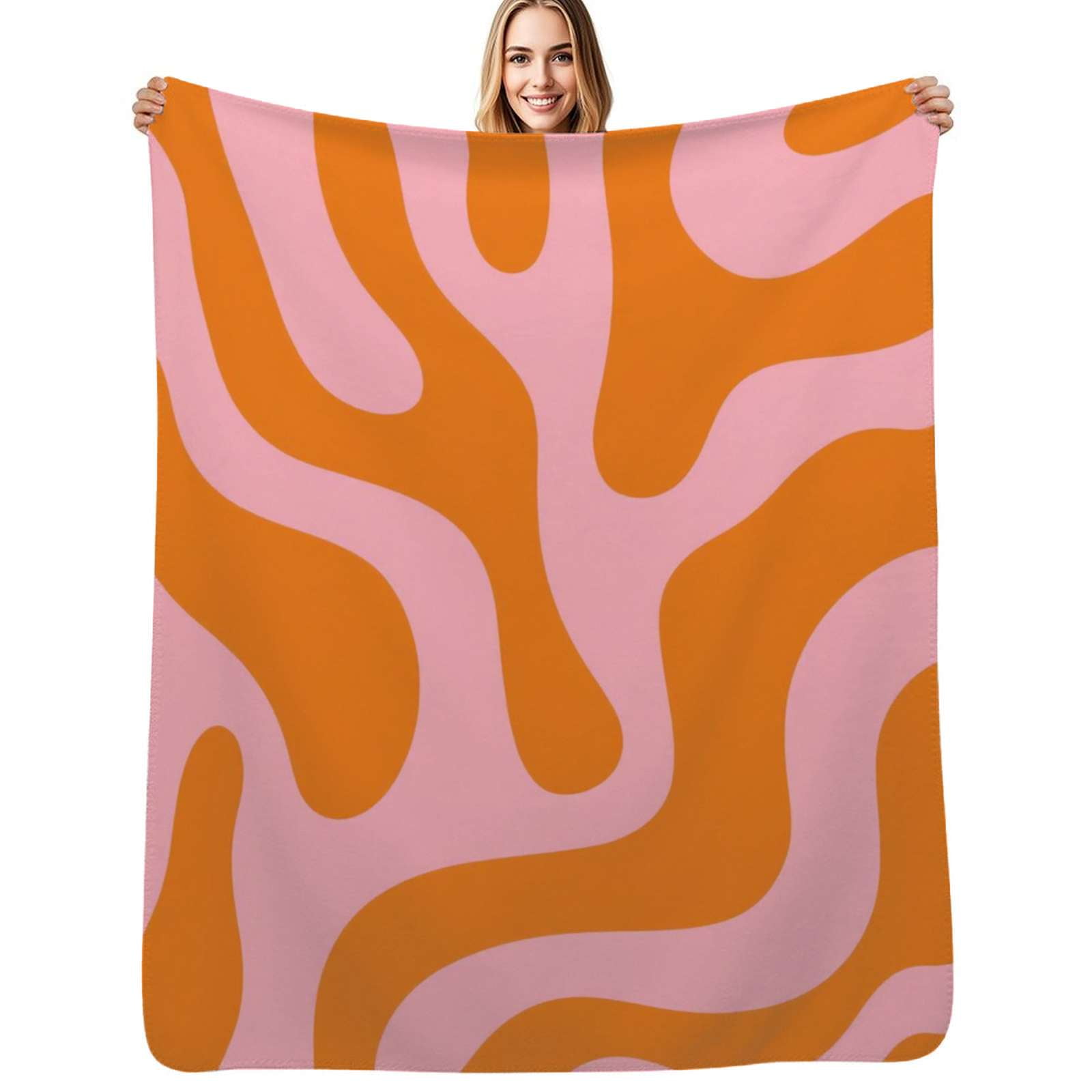 Abstract pink orange wavy lines Flannel Blankets Soft Throw Blanket ...