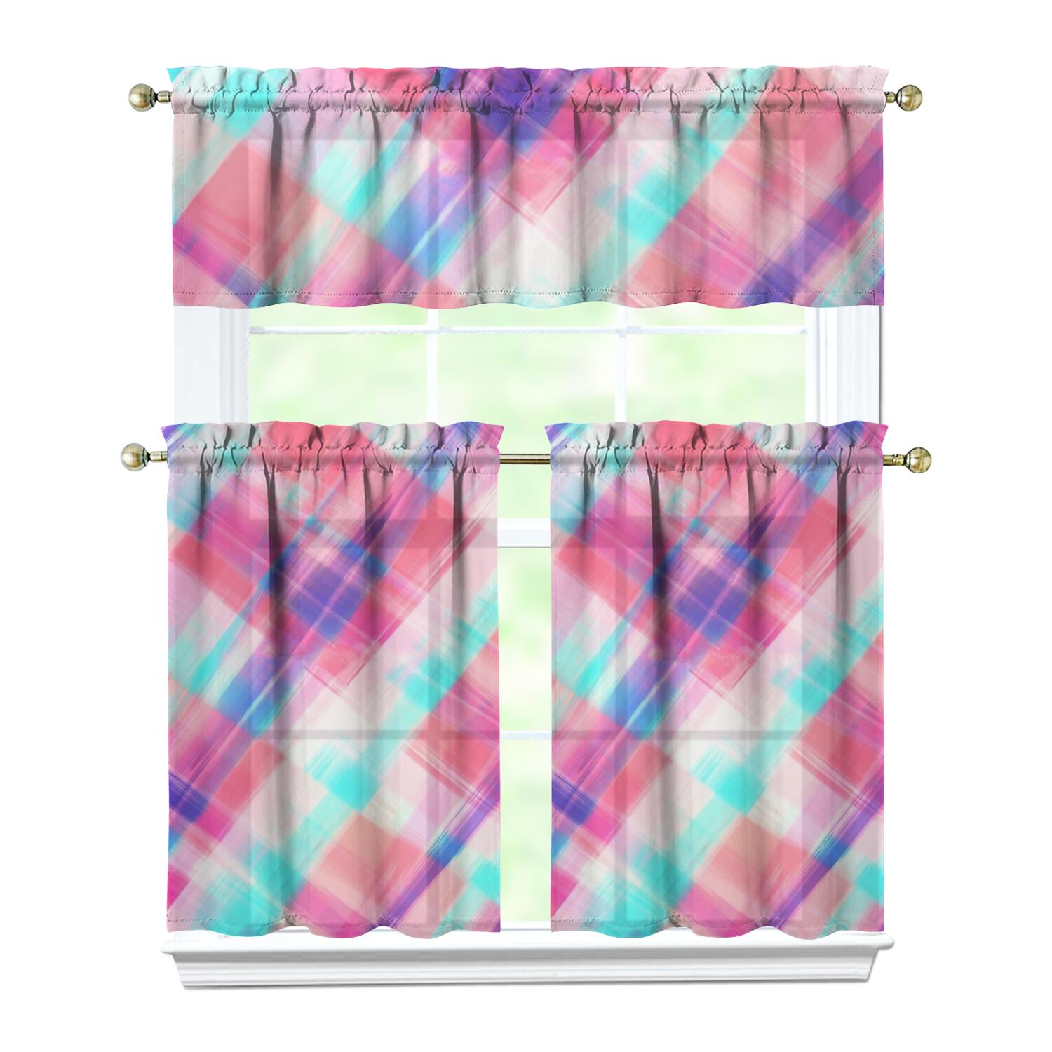Abstract plaid Kitchen Curtains Set Tier and Valance Buffalo Plaid ...