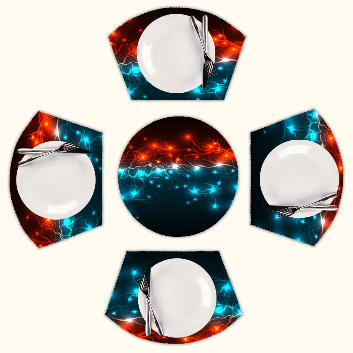 Abstract red and blue lightning Round Table Placemats Set Of 5 Wedge ...