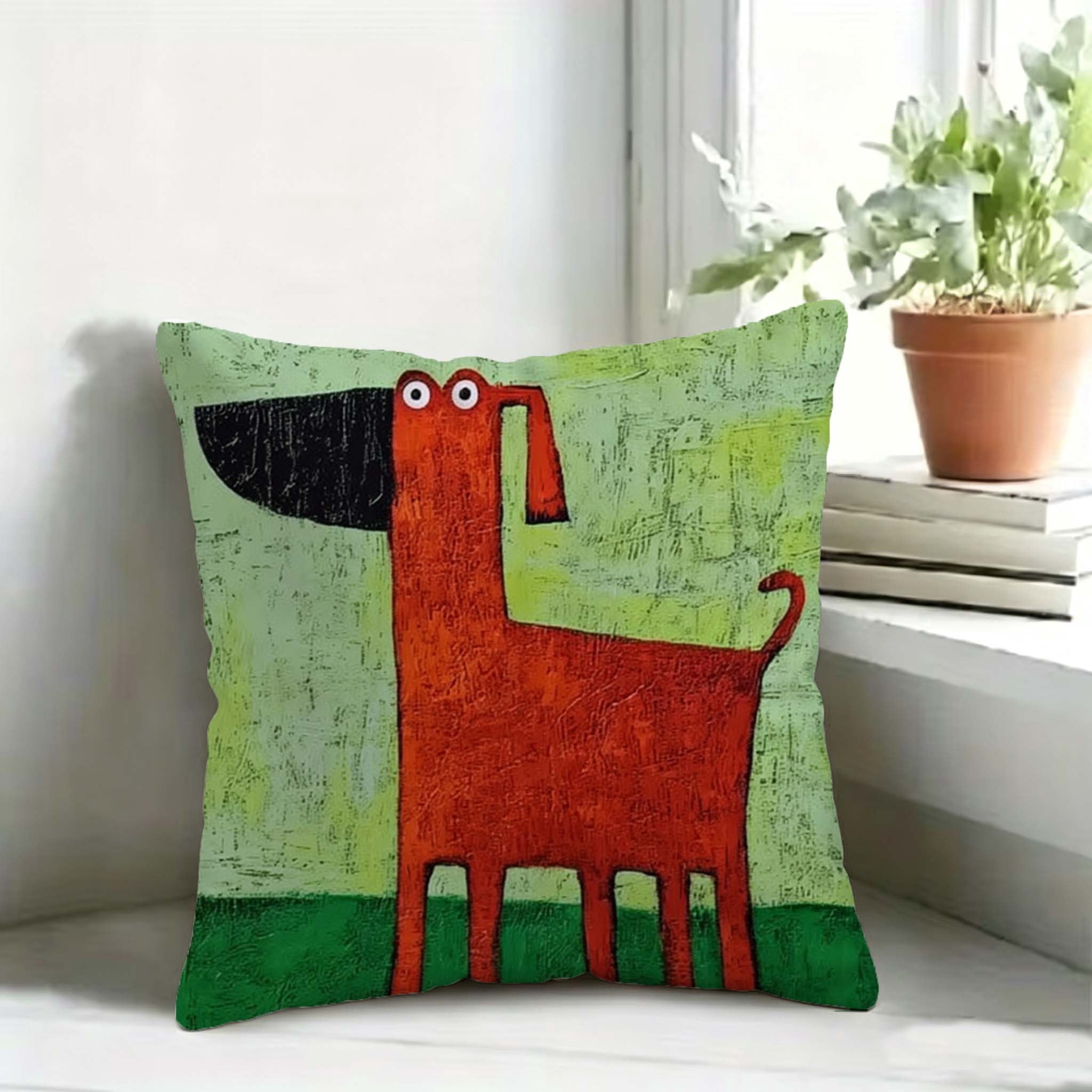 Abstract red dog illustration pillow cover | sofa/bedside/office chair ...