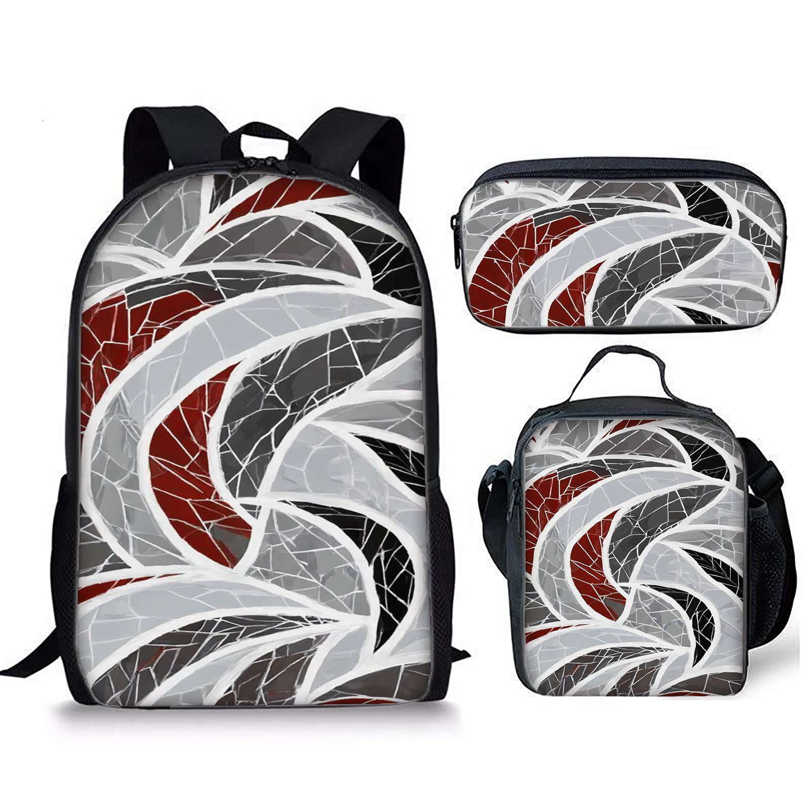 Abstract red grey mosaic art Backpacks Bookbag Bags Rucksack Lunch Bag ...