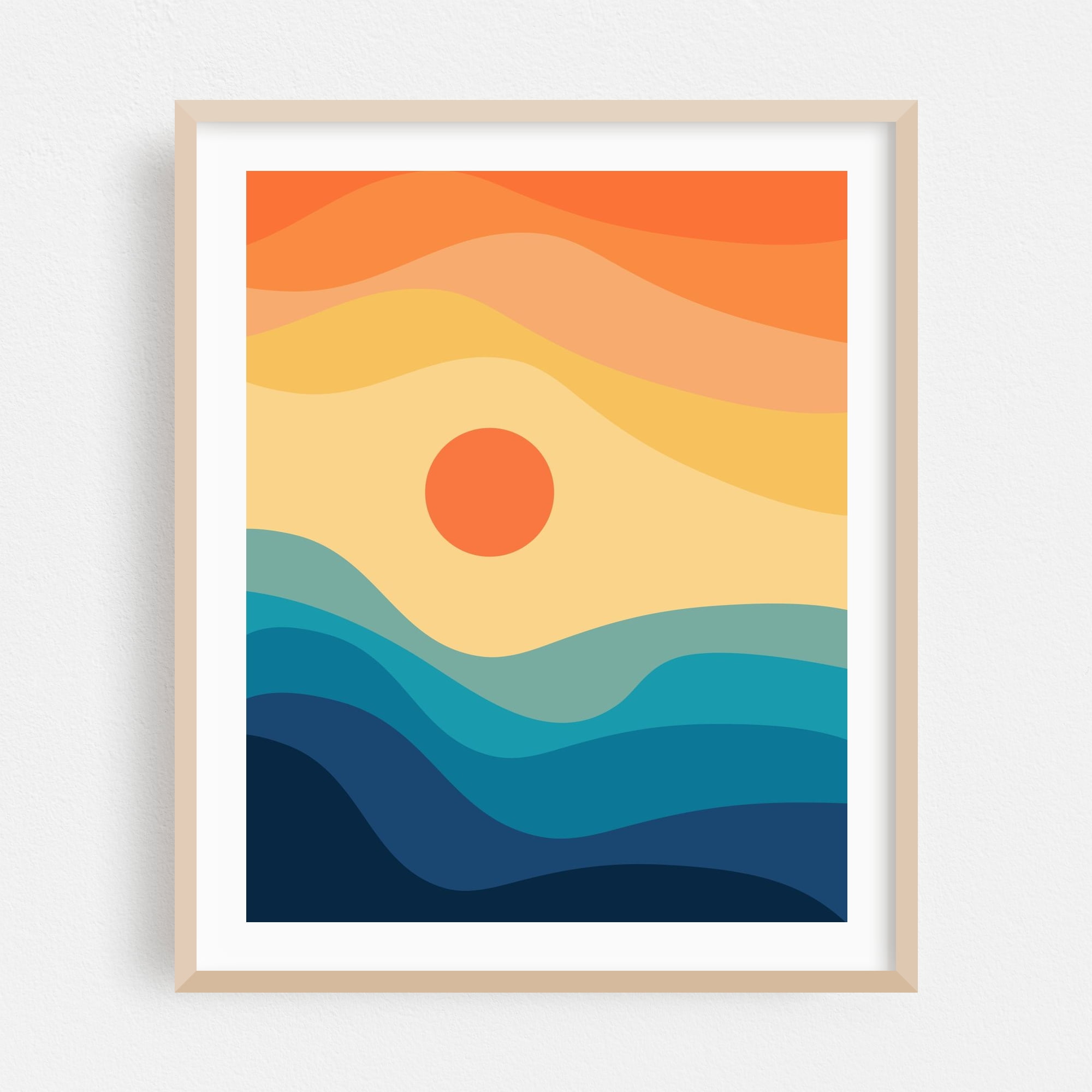Abstract retro style sunset - Illustration Abstract Waves Minimalist ...