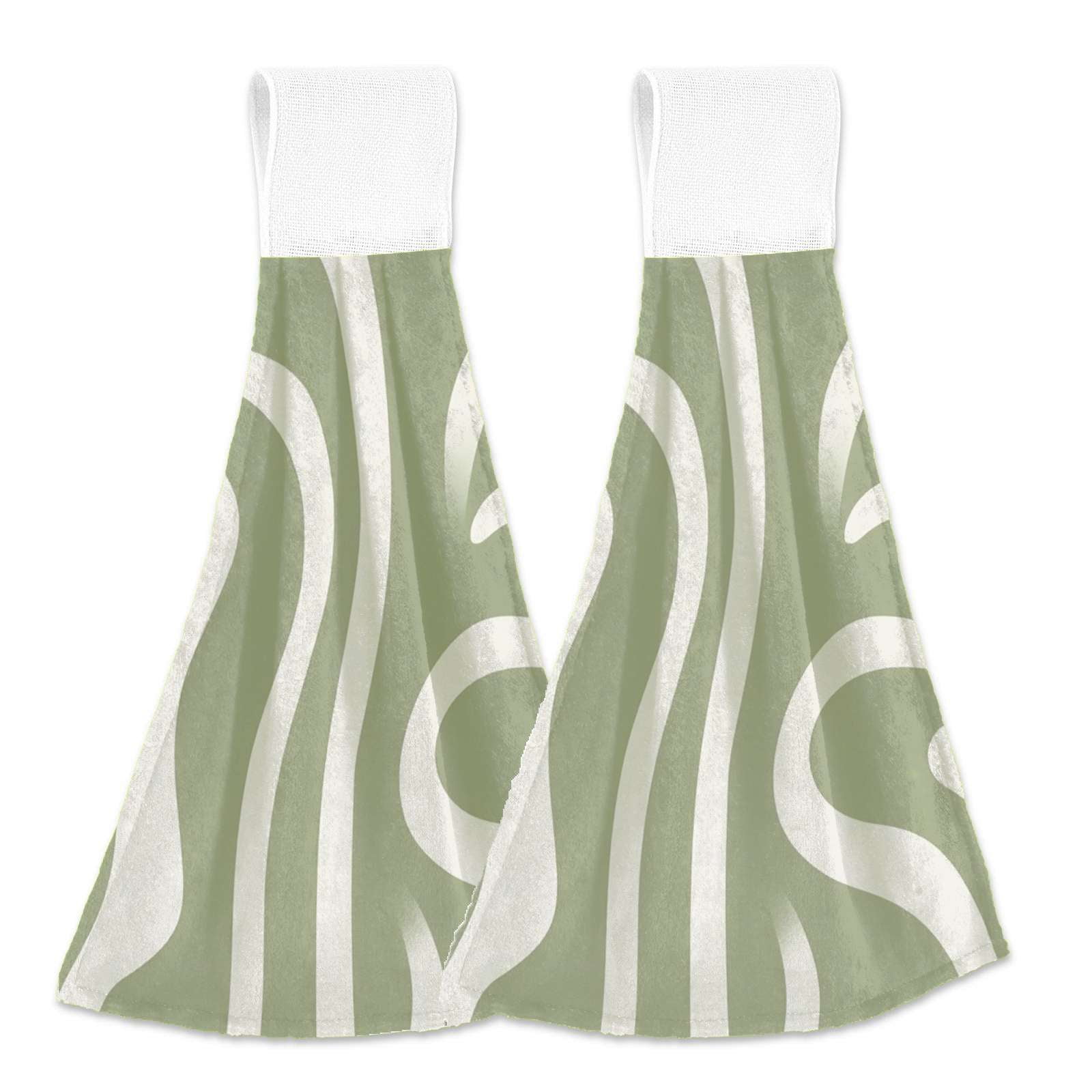 Abstract sage green wave pattern Hanging Kitchen Hand Towels Sets with ...