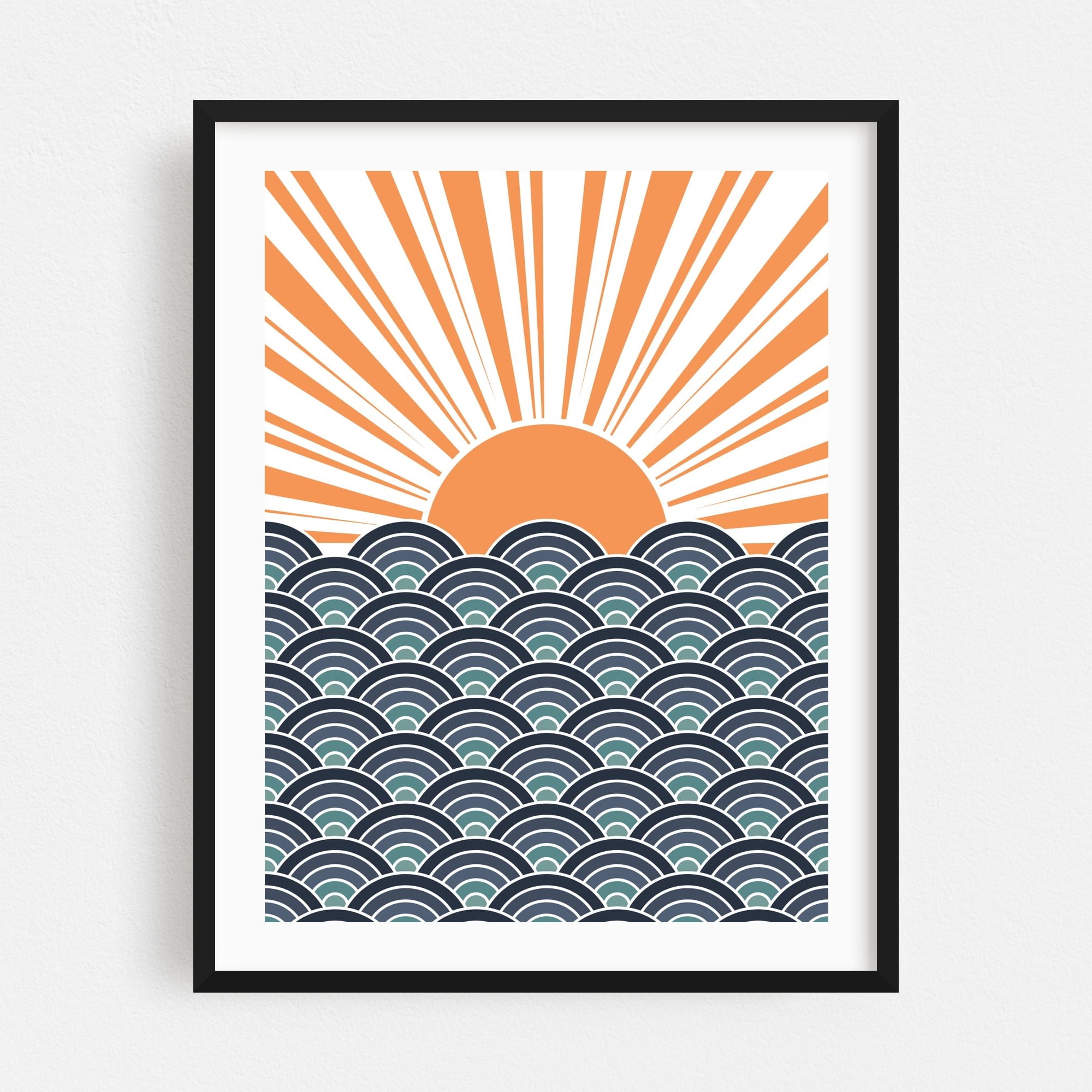 Abstract sunset with Seigaiha waves decoration - Illustration Geometric ...