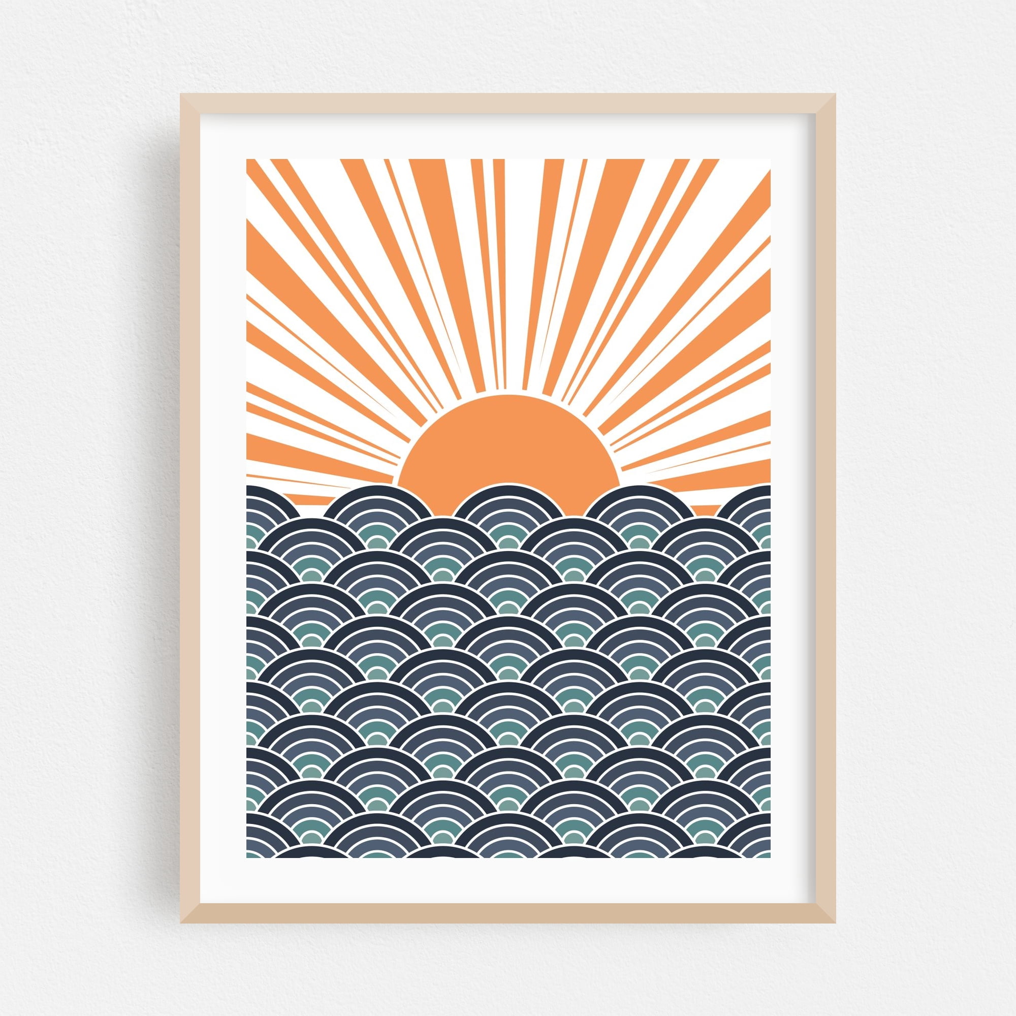 Abstract sunset with Seigaiha waves decoration - Illustration Geometric ...