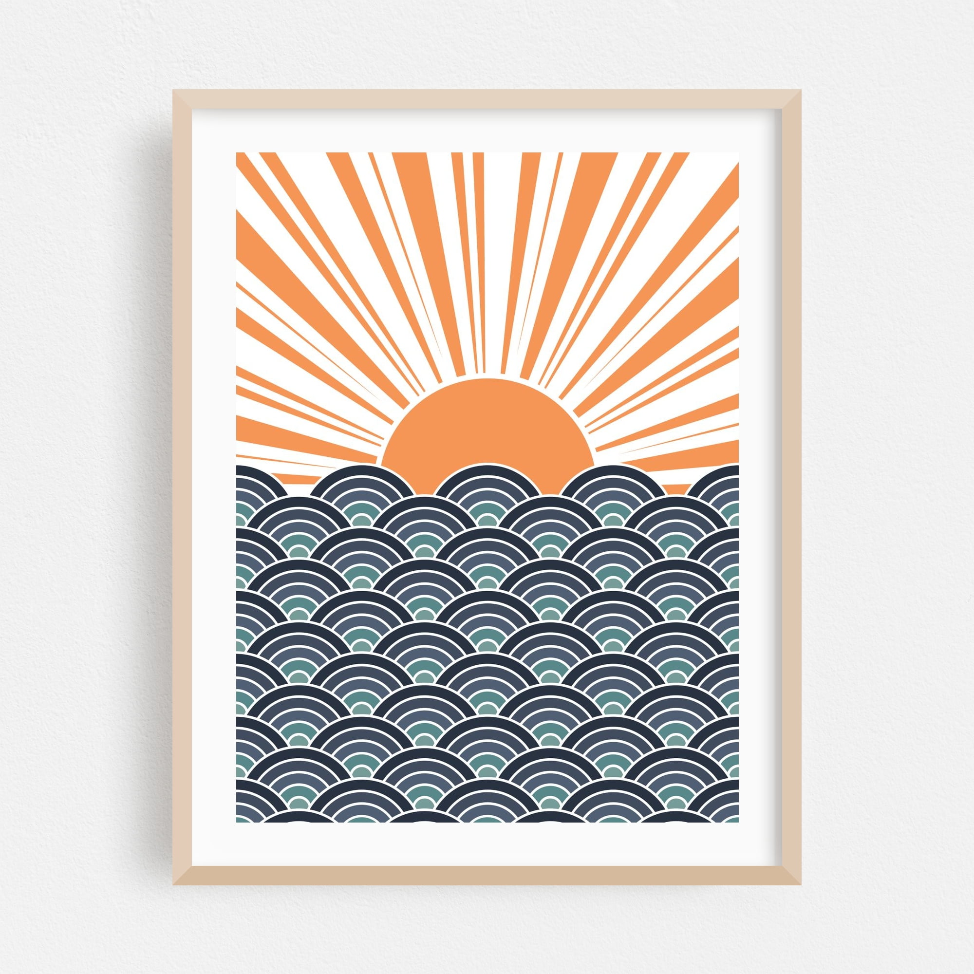 Abstract sunset with Seigaiha waves decoration - Illustration Geometric ...