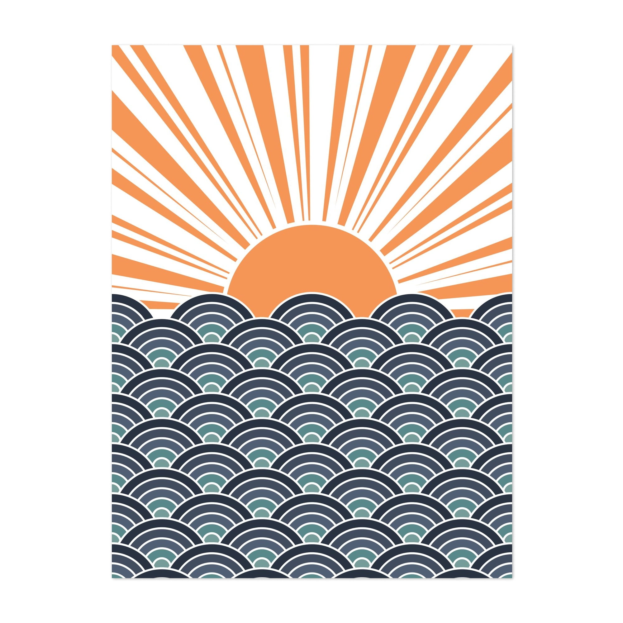 Abstract sunset with Seigaiha waves decoration - Illustration Geometric ...