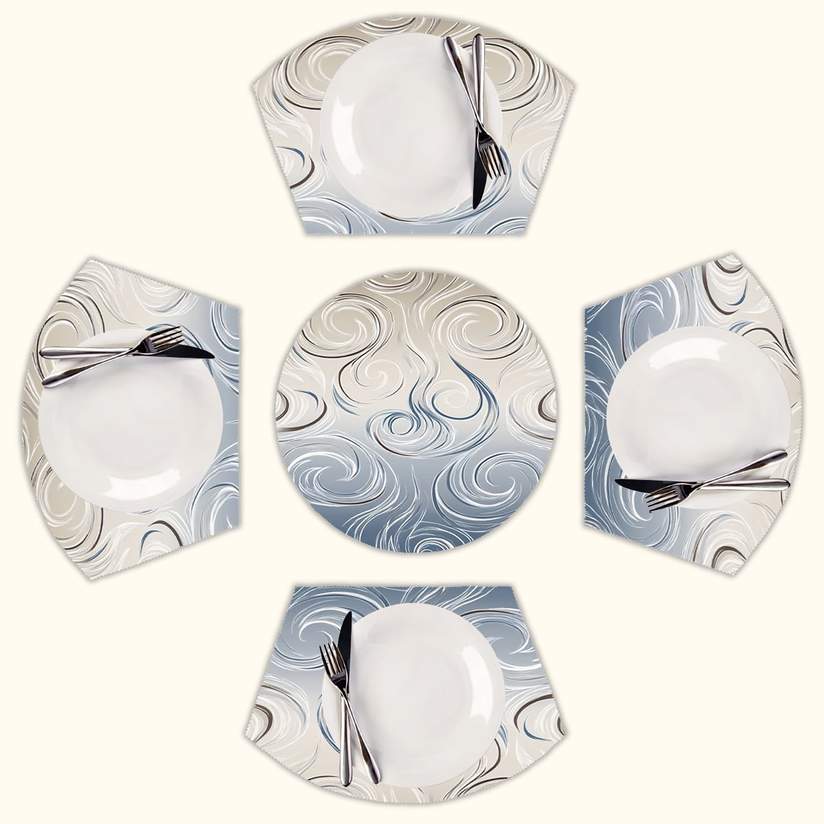 Abstract swirling pattern design Round Table Placemats Set Of 5 Wedge ...