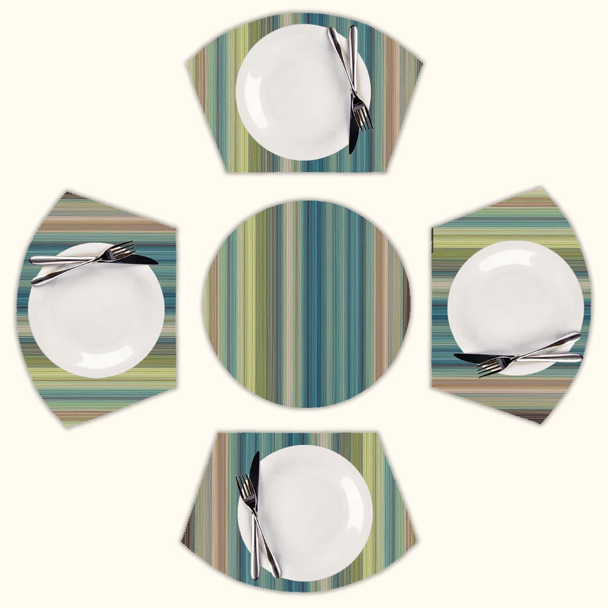 Abstract vertical stripes pattern Round Table Placemats Set Of 5 Wedge Table Mats Washable Heat ...
